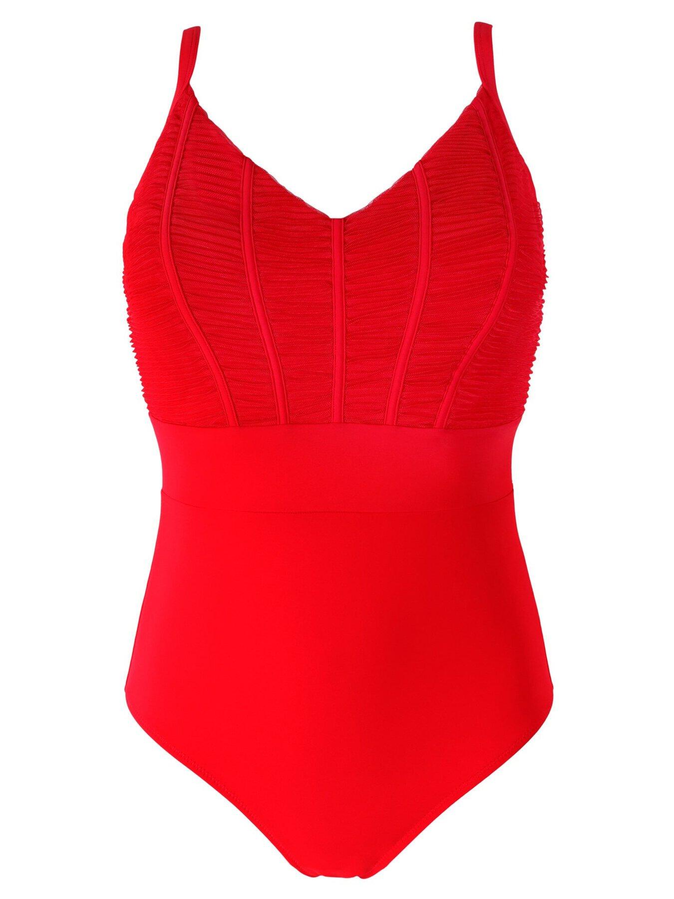 Pour Moi Ruched Pleated Control Swimsuit Red Uk