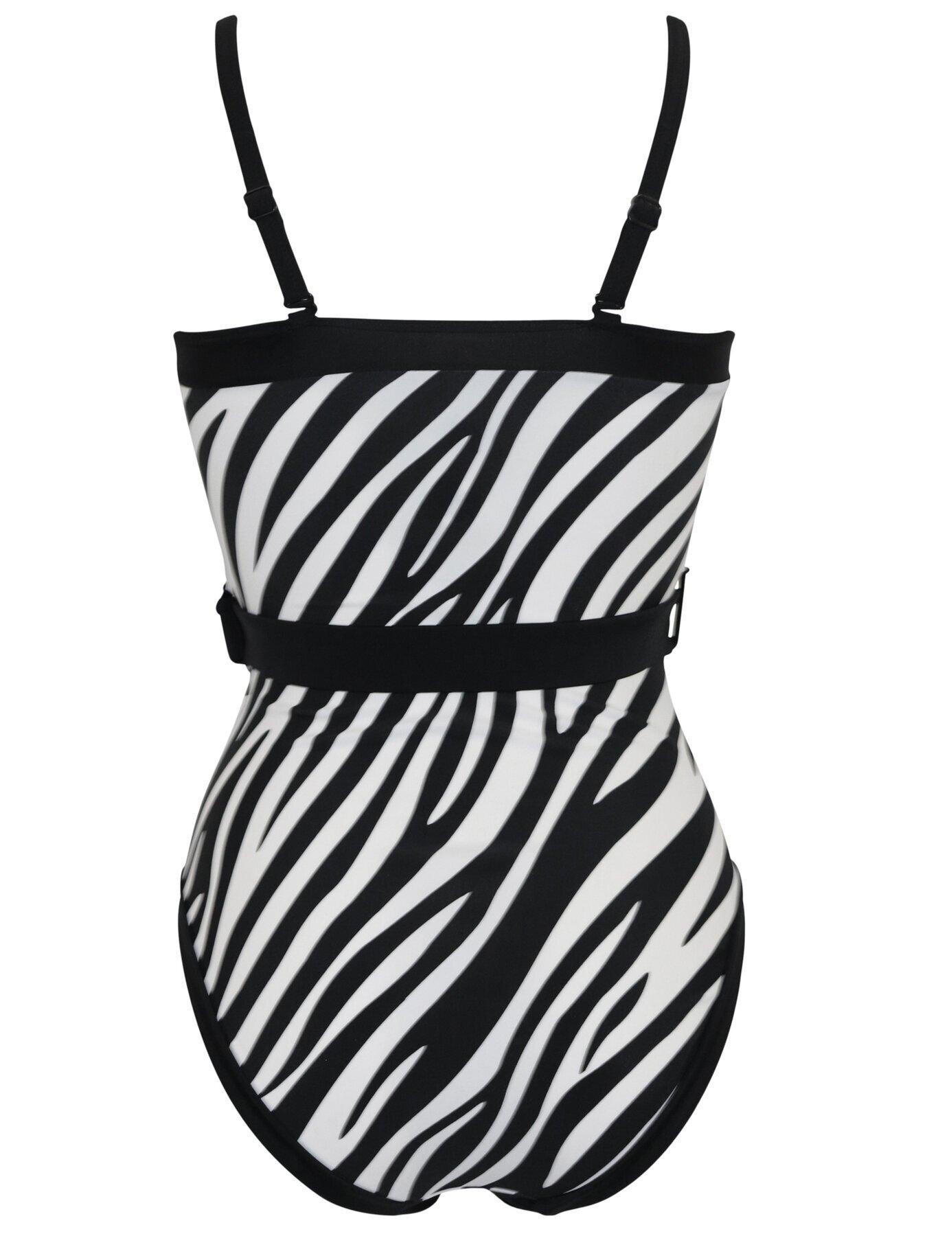 Pour Moi Removable Straps Belted Tummy Control Swimsuit - Black/White ...