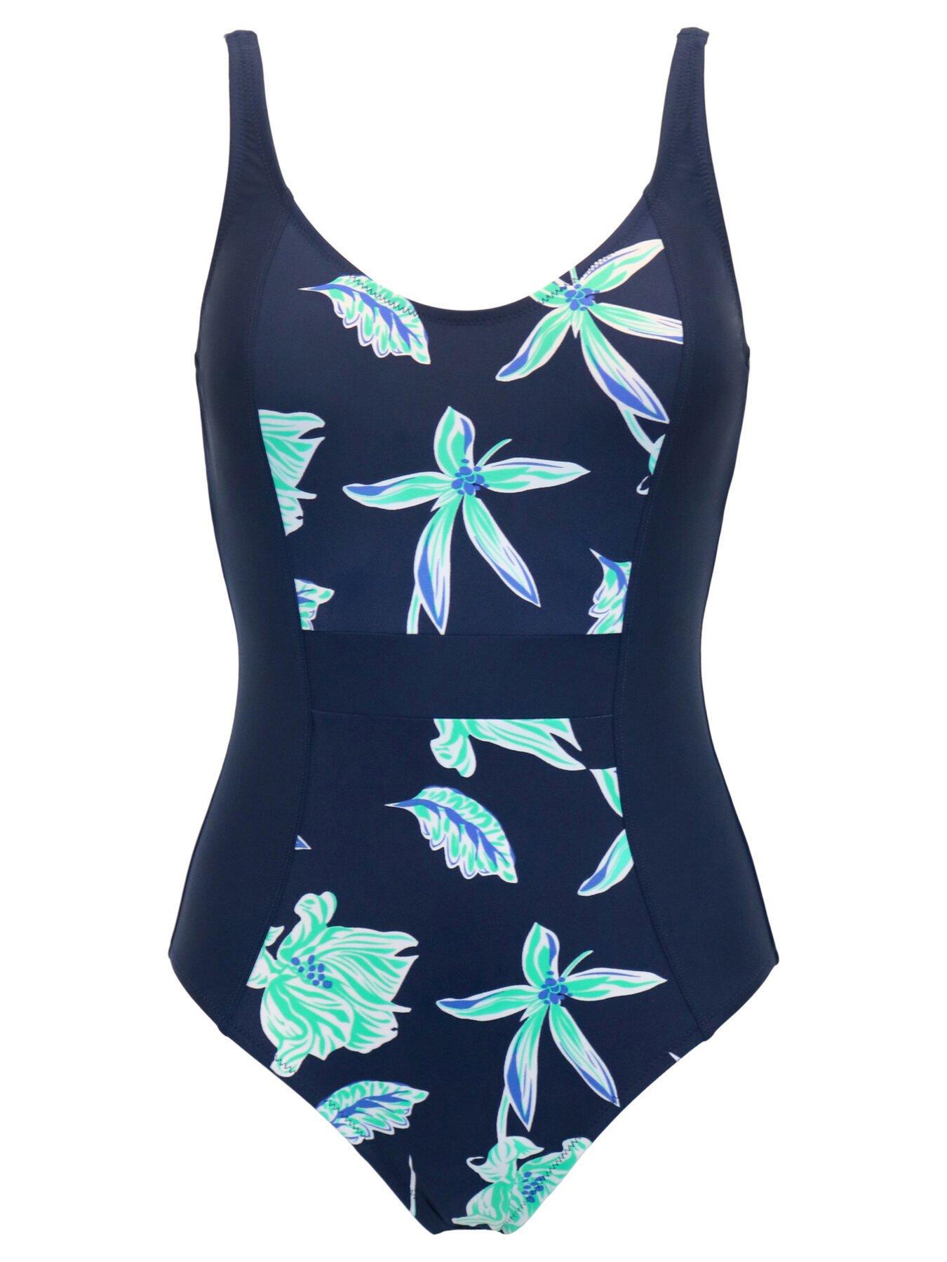 Pour Moi Scoop Neck Panelled Tummy Control Swimsuit - Dark Floral | Very