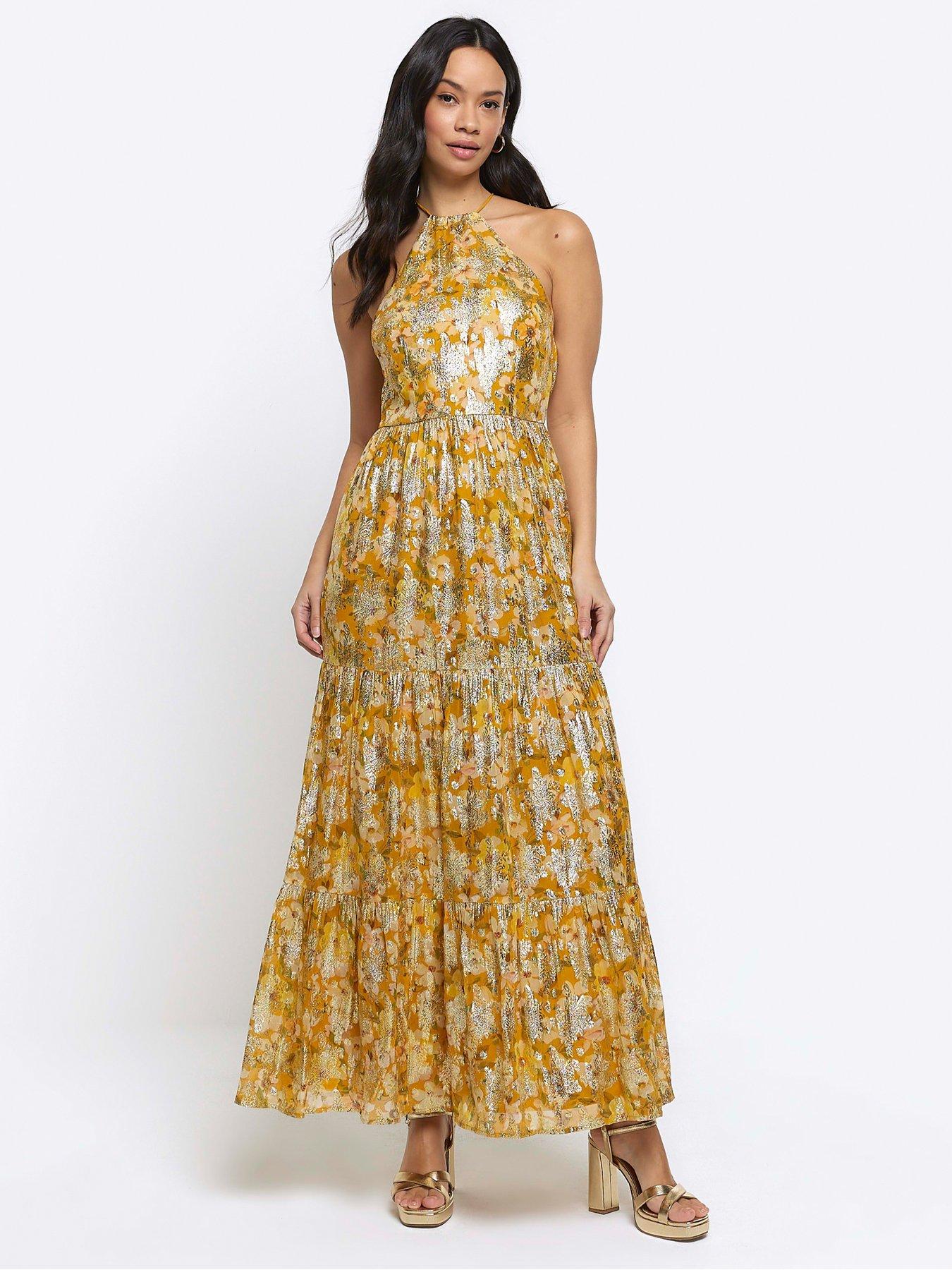 River Island Floral Glitter Slip Maxi Dress Uk