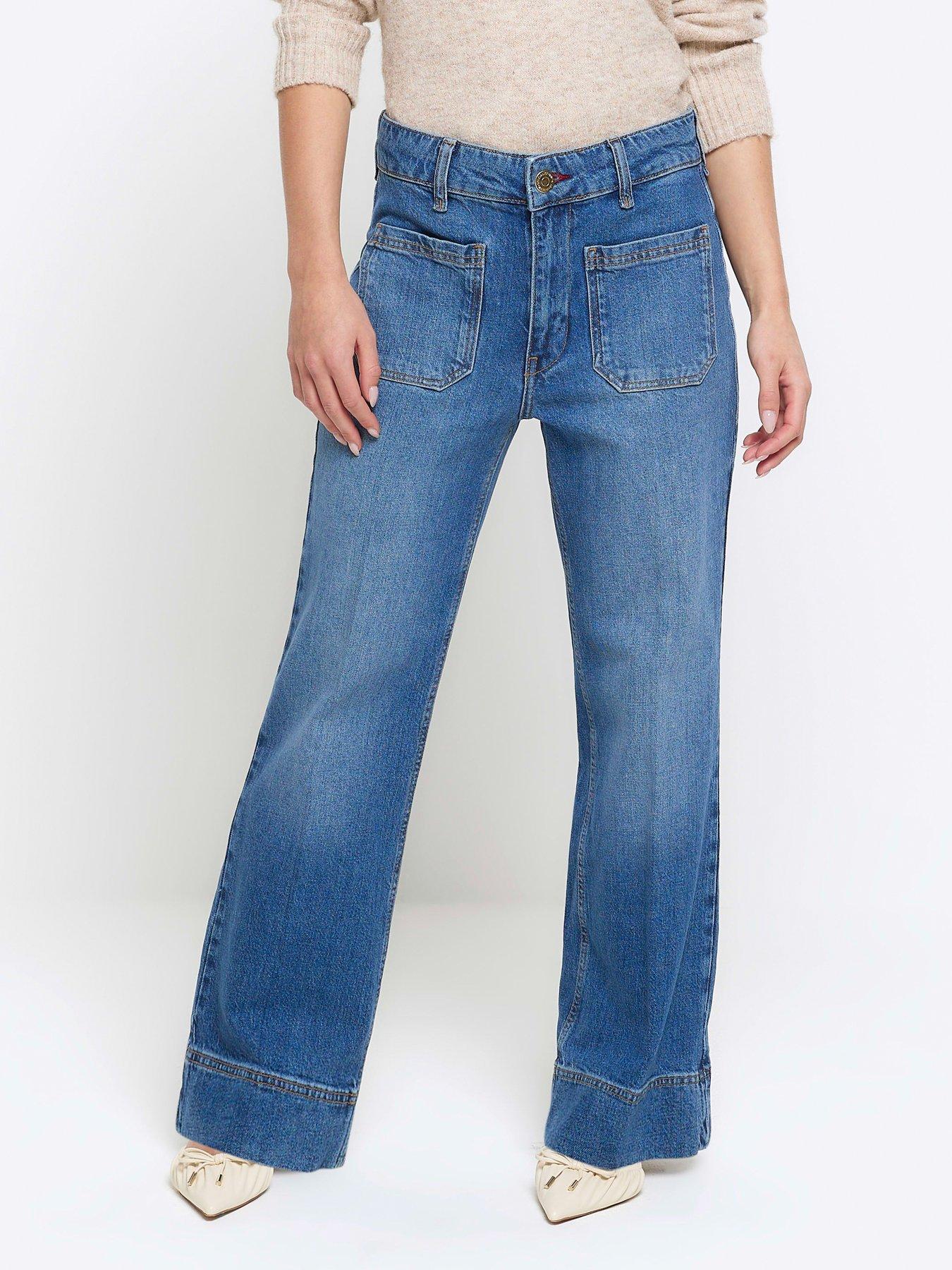 River Island Petite High Waisted Wide Flared Jeans - Blue | Very