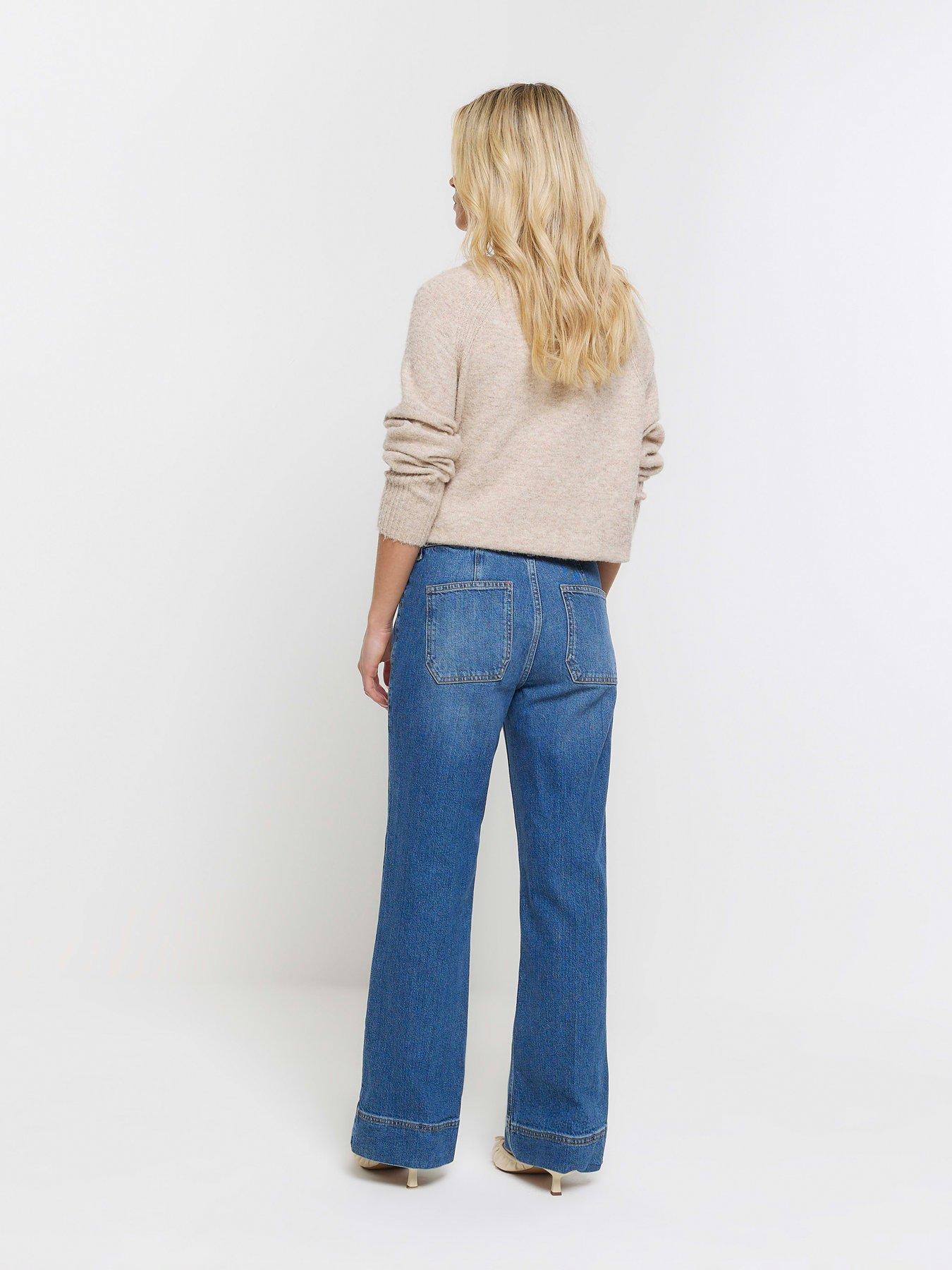 River Island Petite High Waisted Wide Flared Jeans - Blue | Very