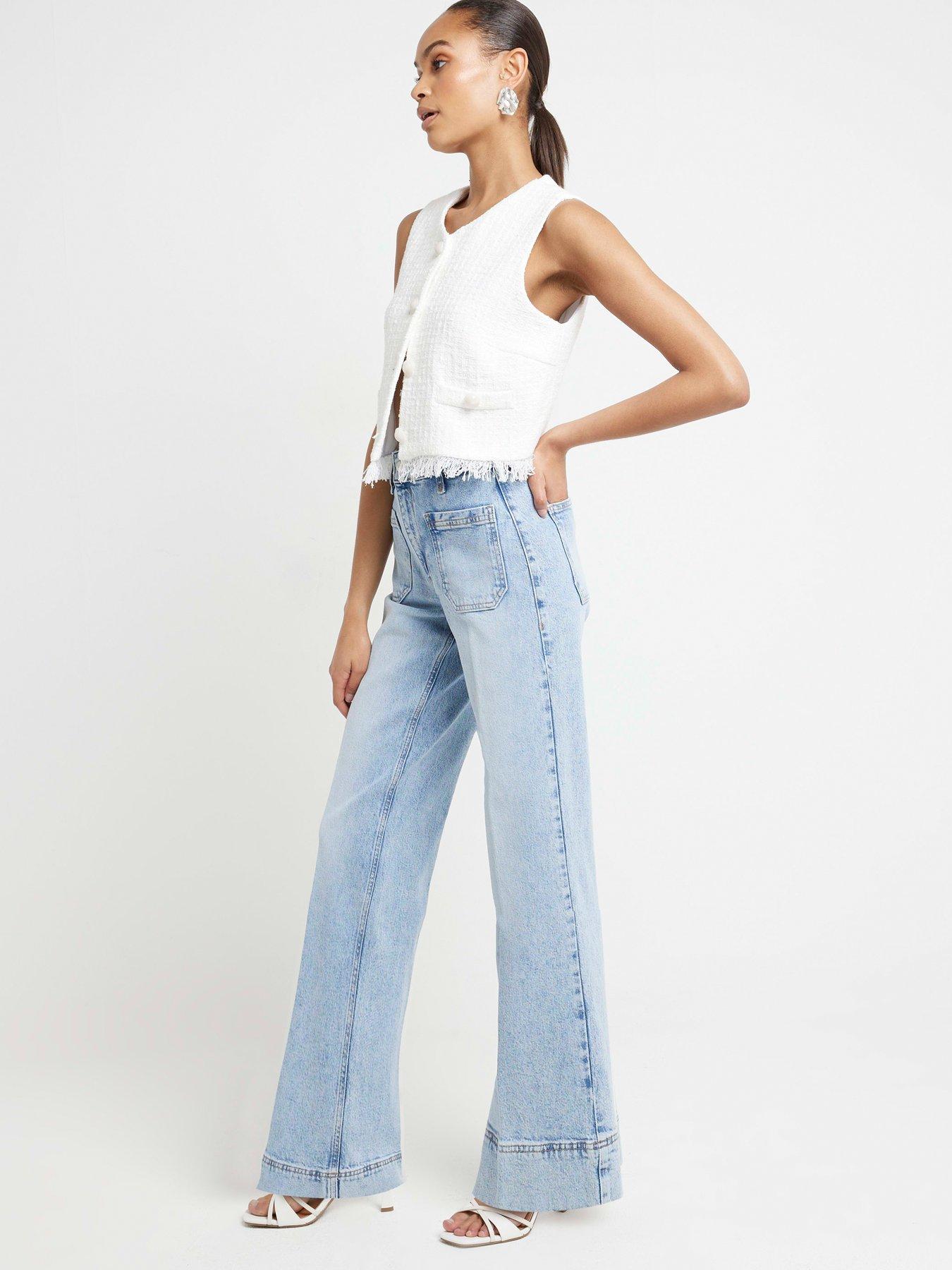 River Island High Waisted Flared Wide Leg Jeans - Blue | Very