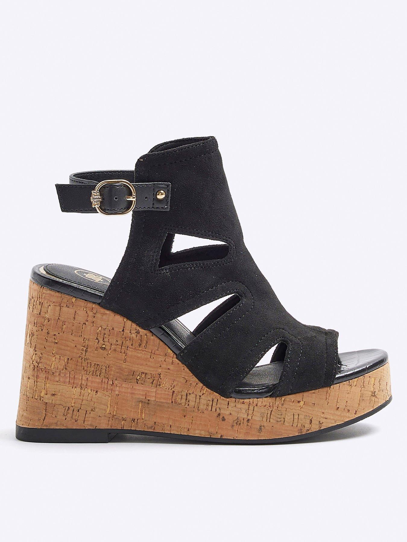 River Island Cut Out Wedge Sandals - Black | Very