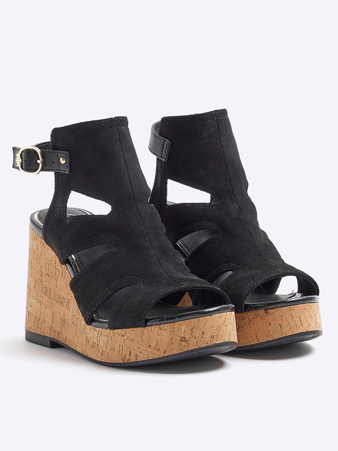 River Island Cut Out Wedge Sandals - Black | Very