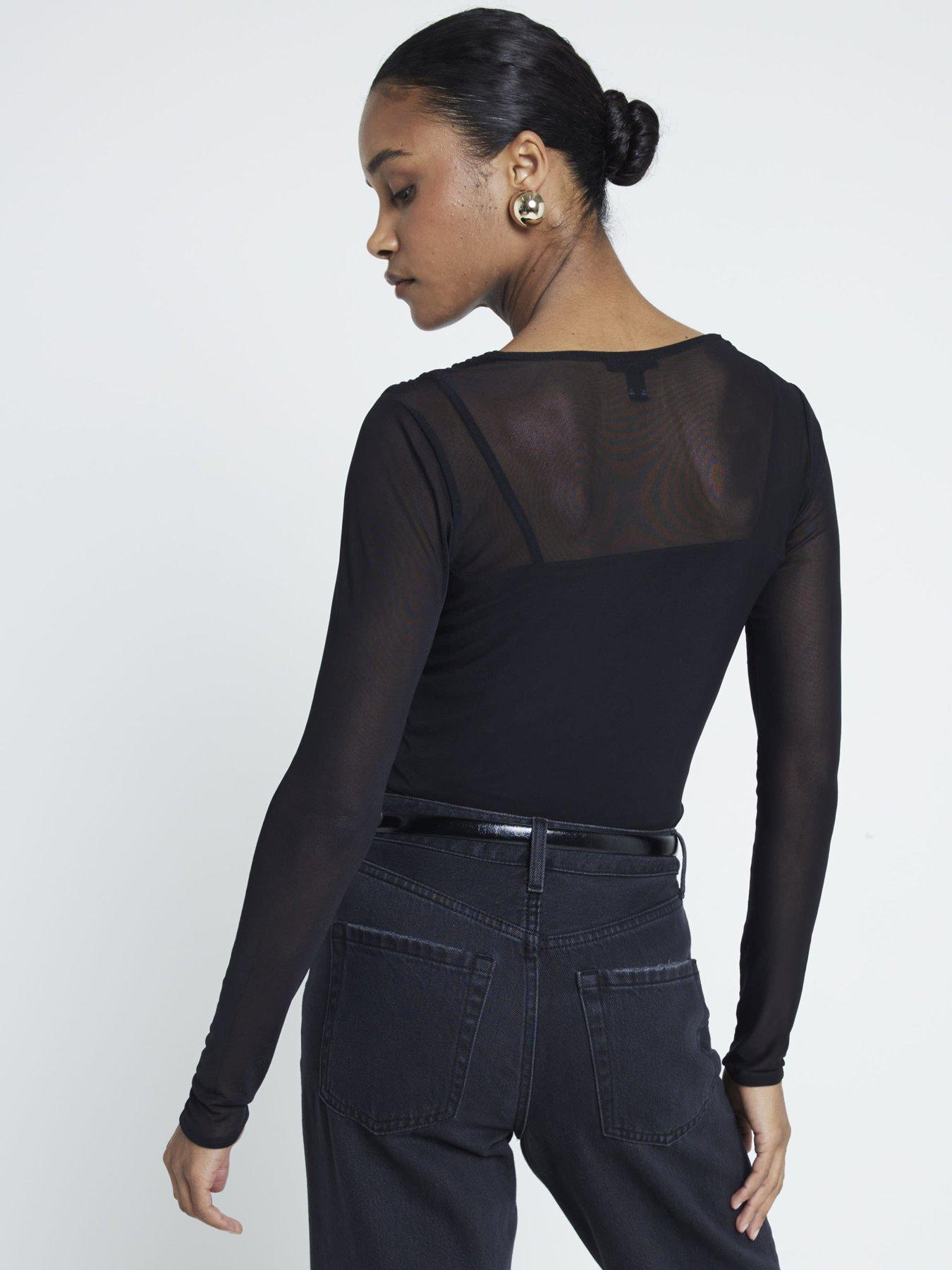 River Island Mesh Wrap Long Sleeve Top - Black | Very