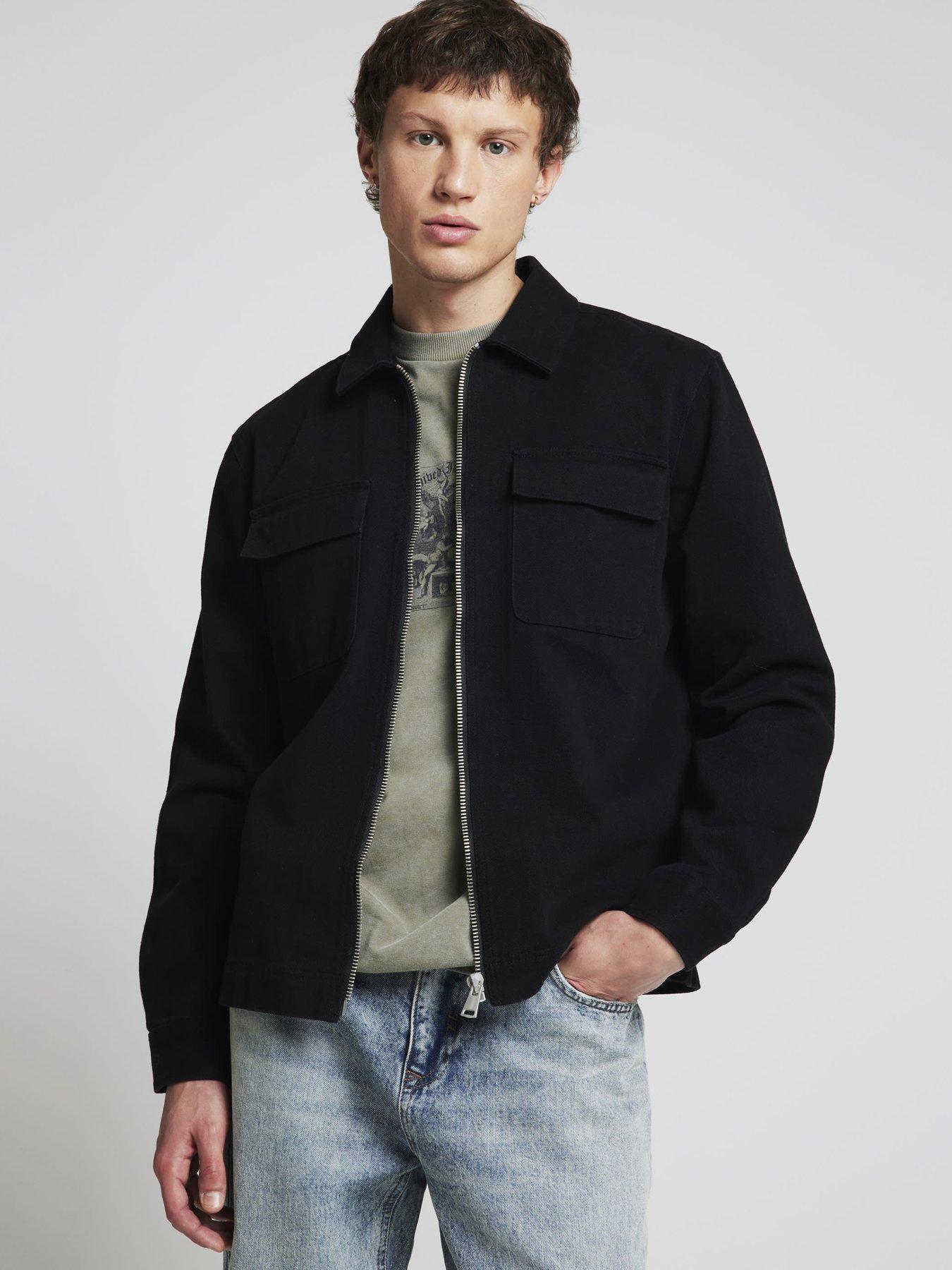 River Island Textured Zip Up Overshirt - Black | Very