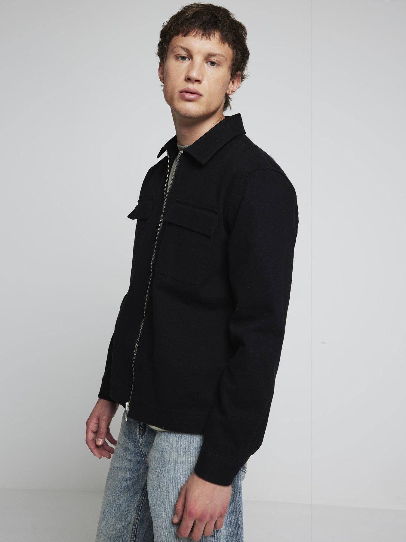 River Island Textured Zip Up Overshirt - Black | Very