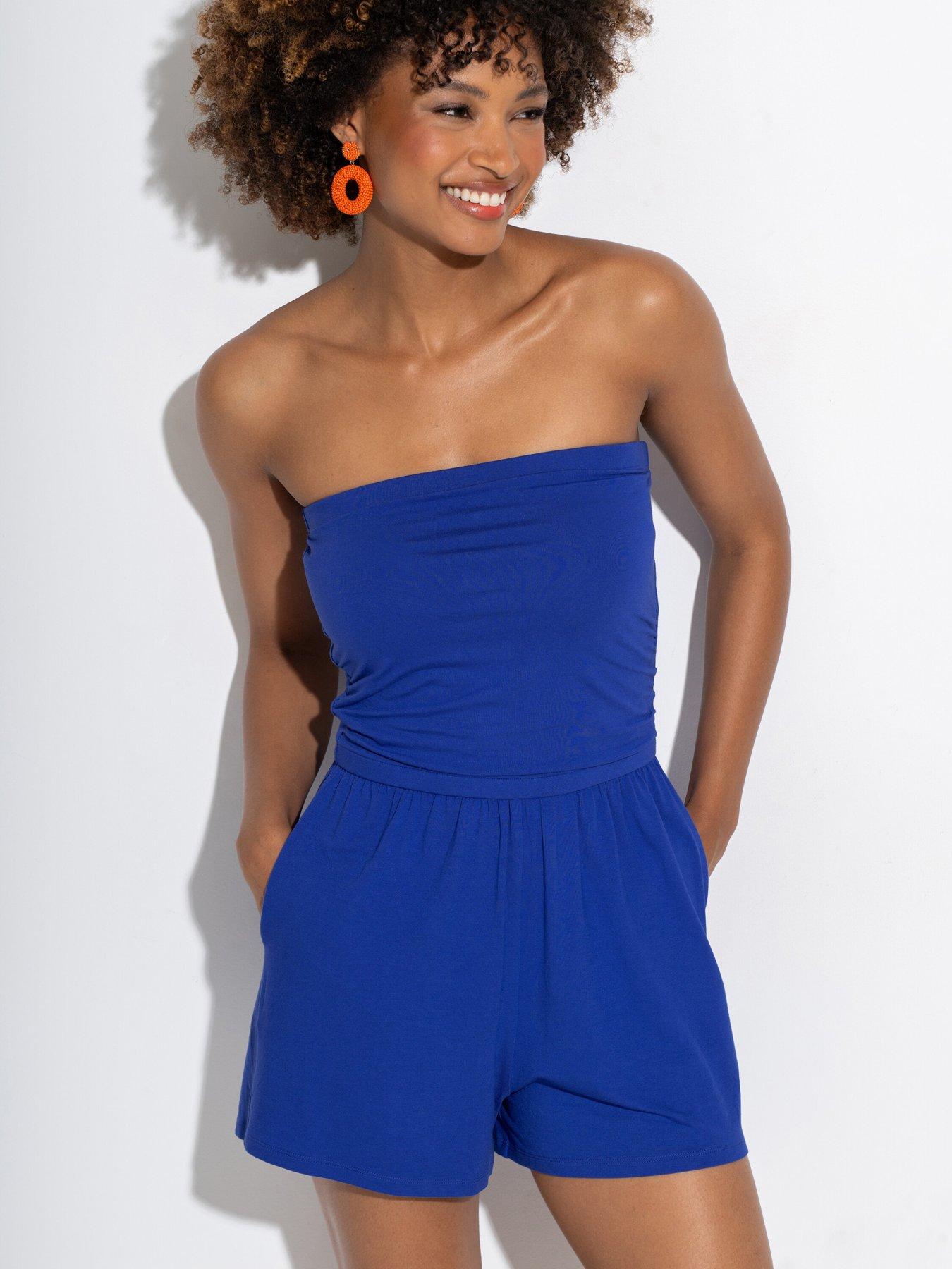 Pour Moi Strapless Jersey Beach Playsuit - Blue | Very