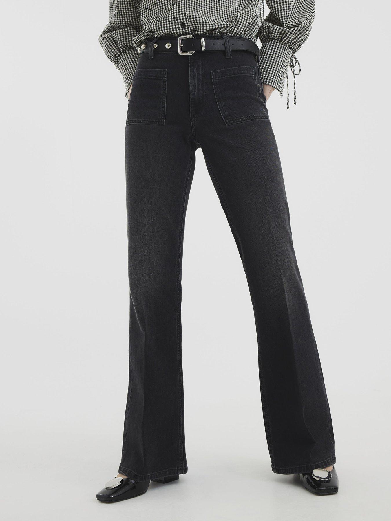 River Island High Waisted Relaxed Flared Jeans - Black | Very