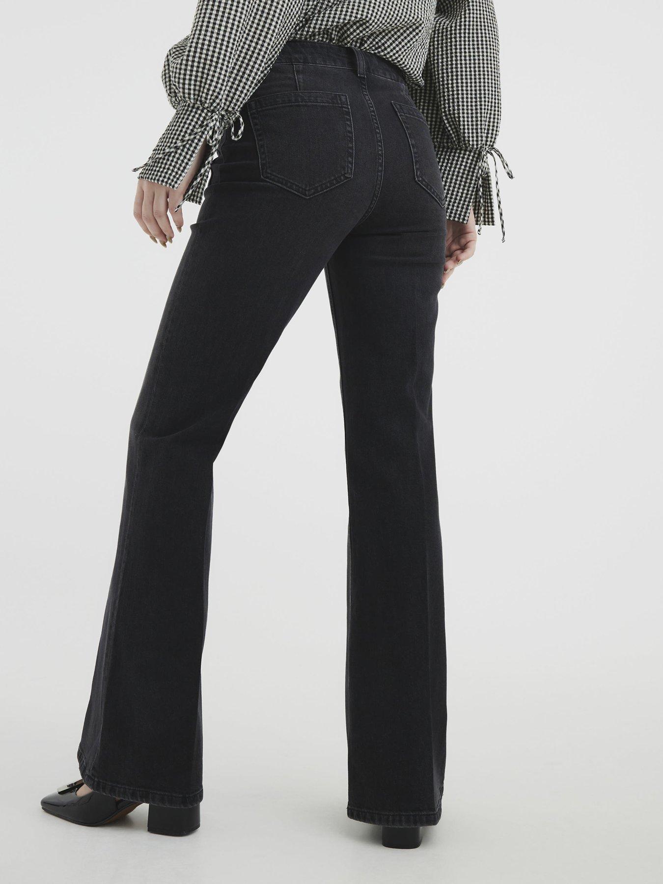 River Island High Waisted Relaxed Flared Jeans - Black | Very