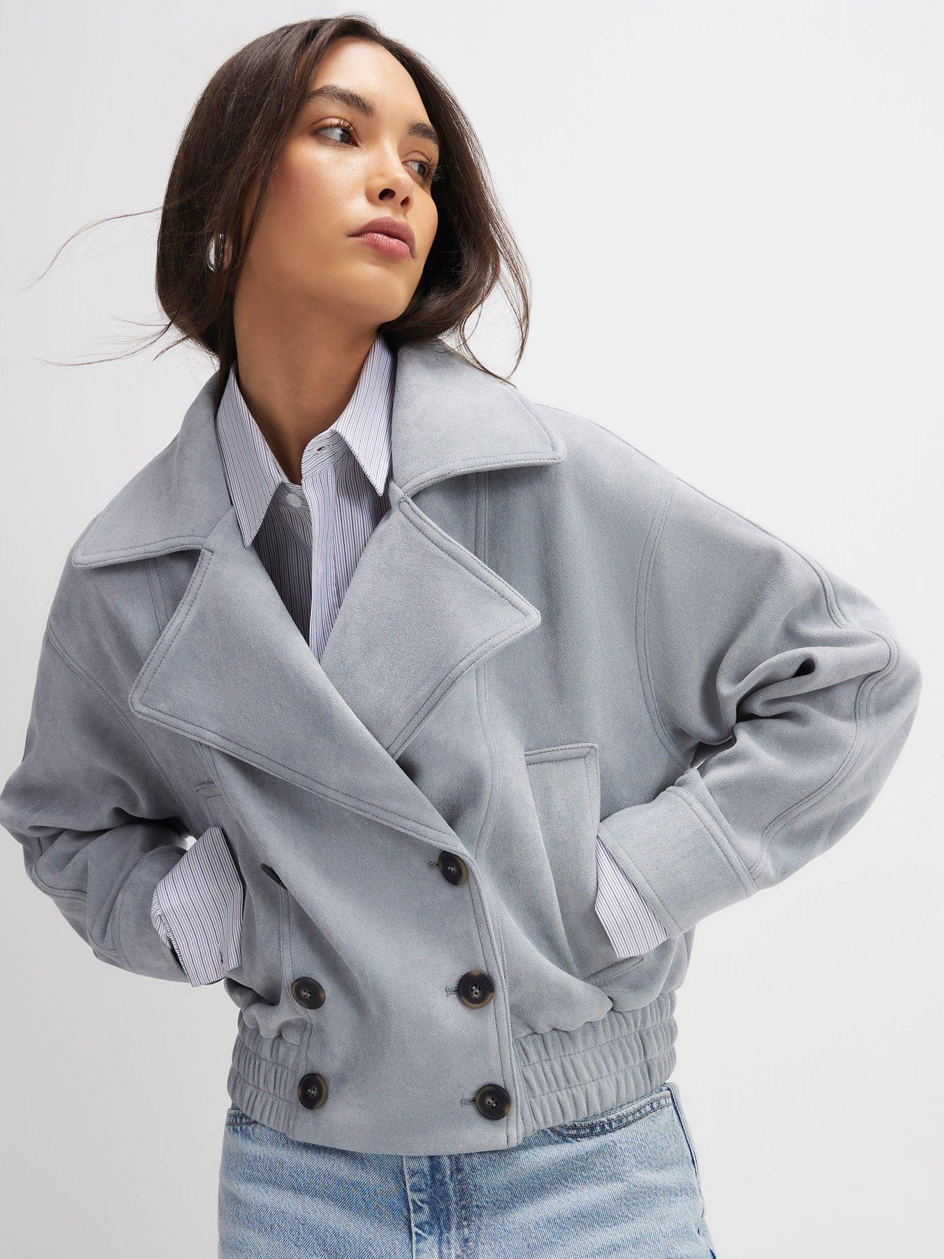 River Island Faux Suede Collared Bomber Jacket - Light Blue | Very