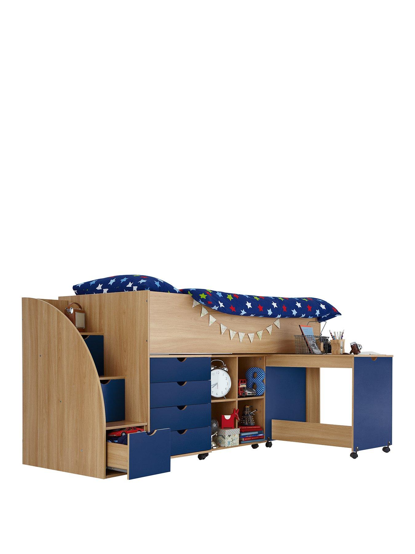 Kidspace Milo Mid Sleeper Kids Bed Frame with Storage Steps and Mattress Options (Buy and SAVE ...