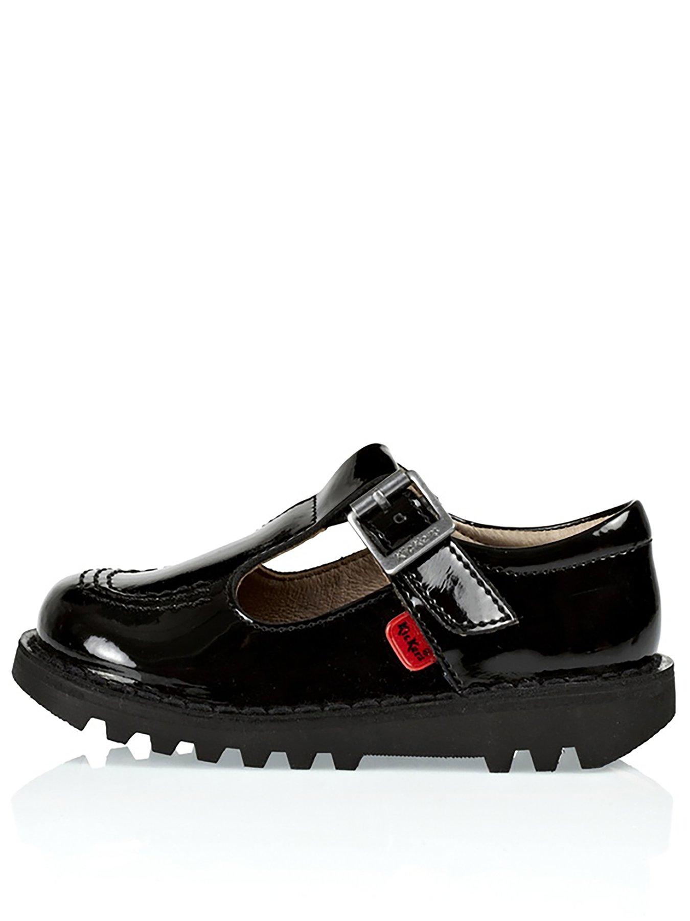Kickers Girls Kick Patent T-bar School Shoes - Black | very.co.uk