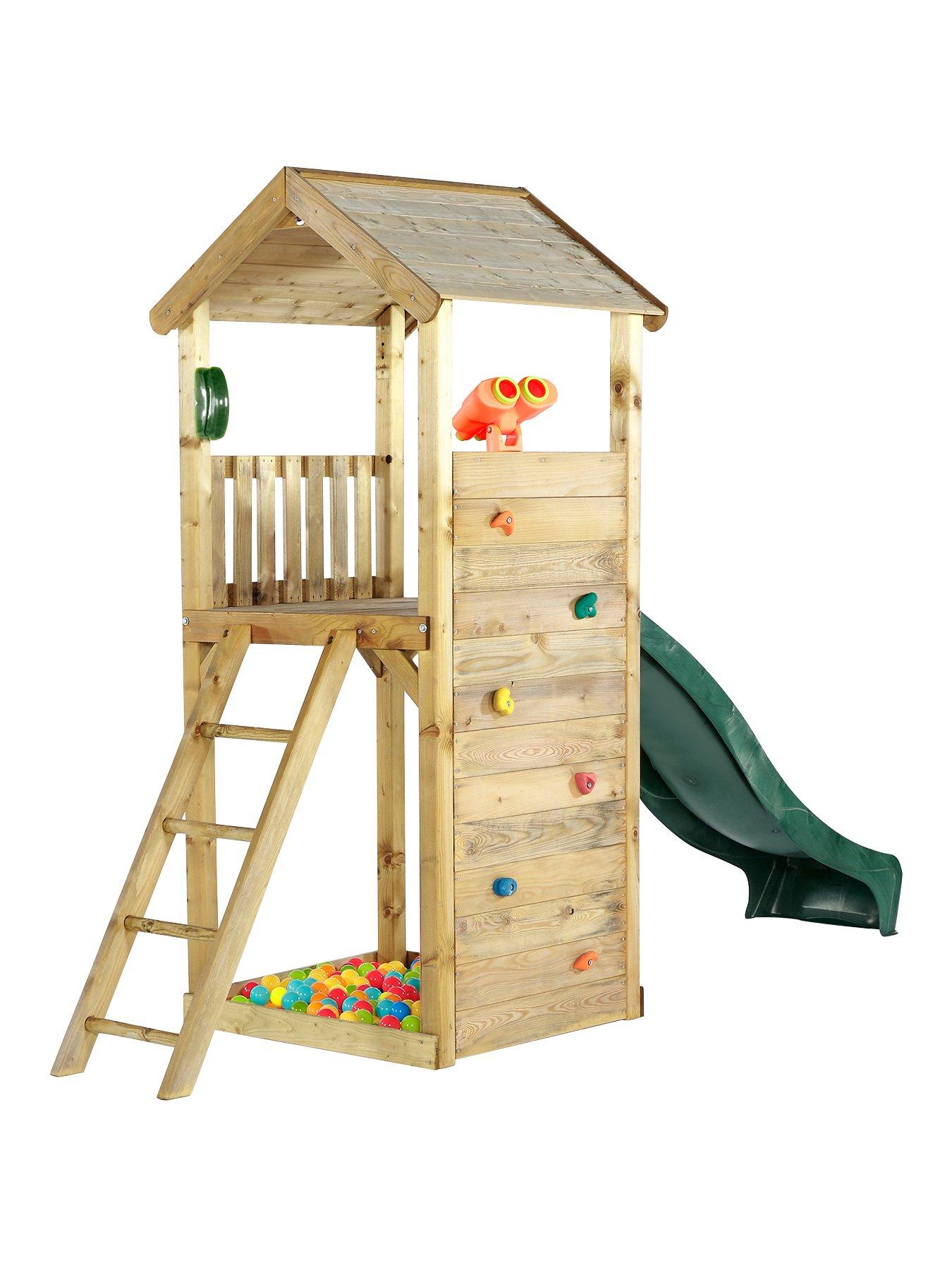 Plum Wooden Lookout Tower Play Centre with Slide, Climbing Wall and ...