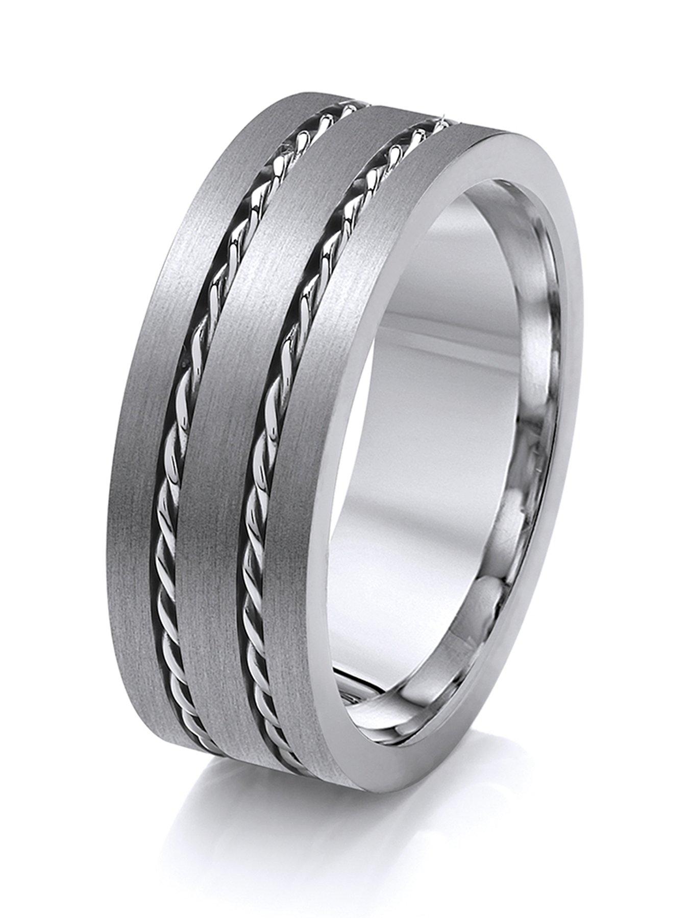 The Love Collection Titanium Rope Patterned Edge 8mm Mens Ring | Very