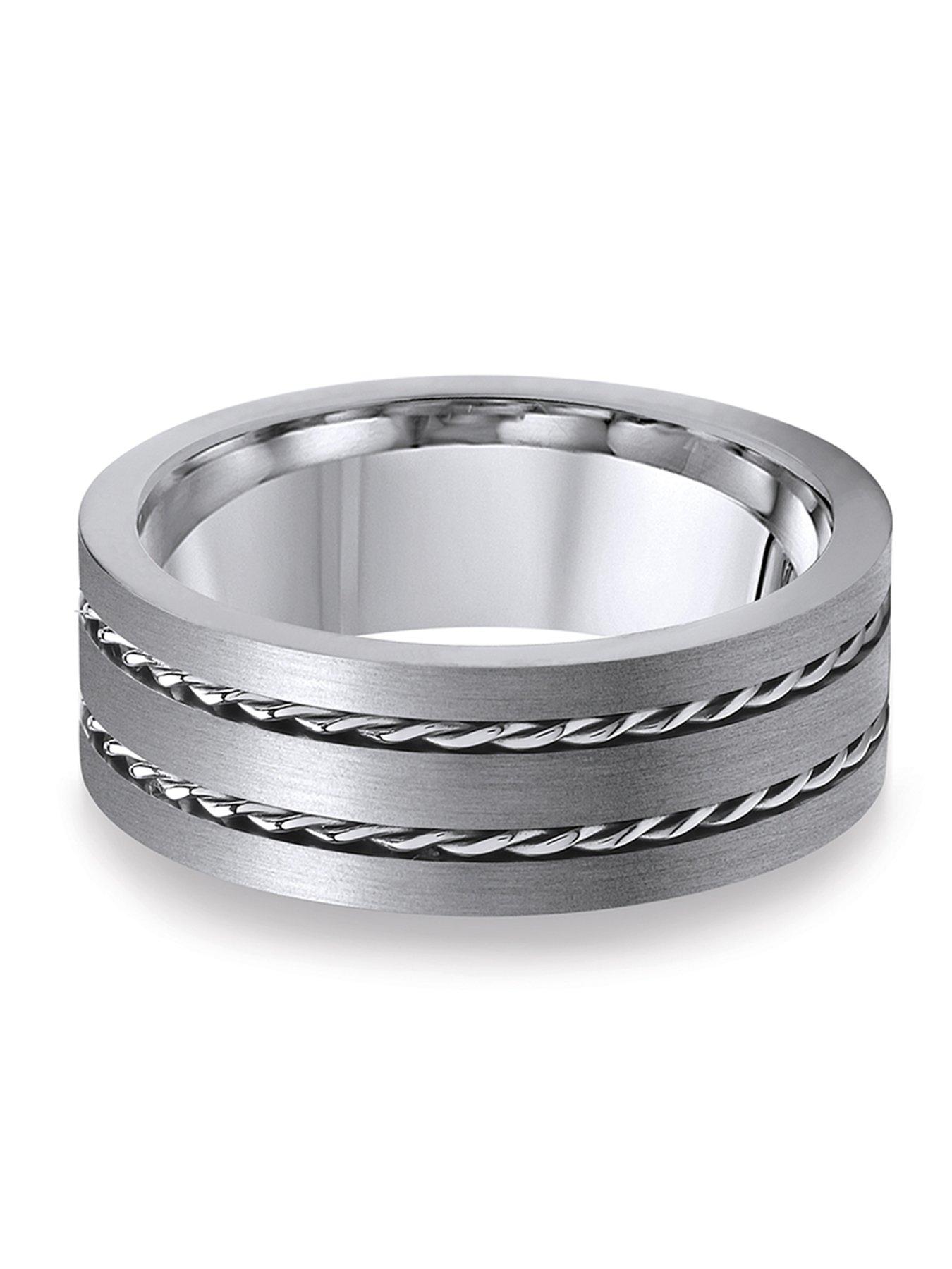 The Love Collection Titanium Rope Patterned Edge 8mm Mens Ring | Very