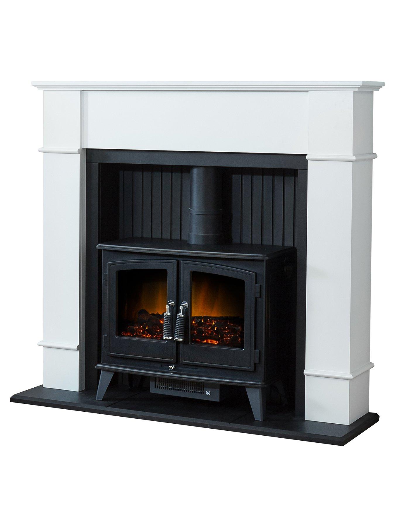 Adam Fires & Fireplaces Oxford Stove Suite in Pure White with Woodhouse ...