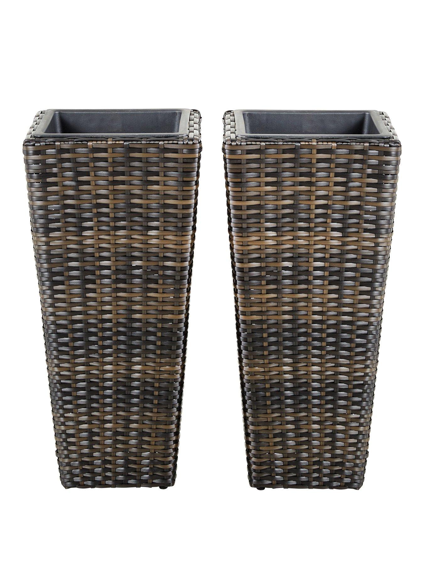Very Home Set of 2 Tall Rattan Effect Planters - Brown | very.co.uk