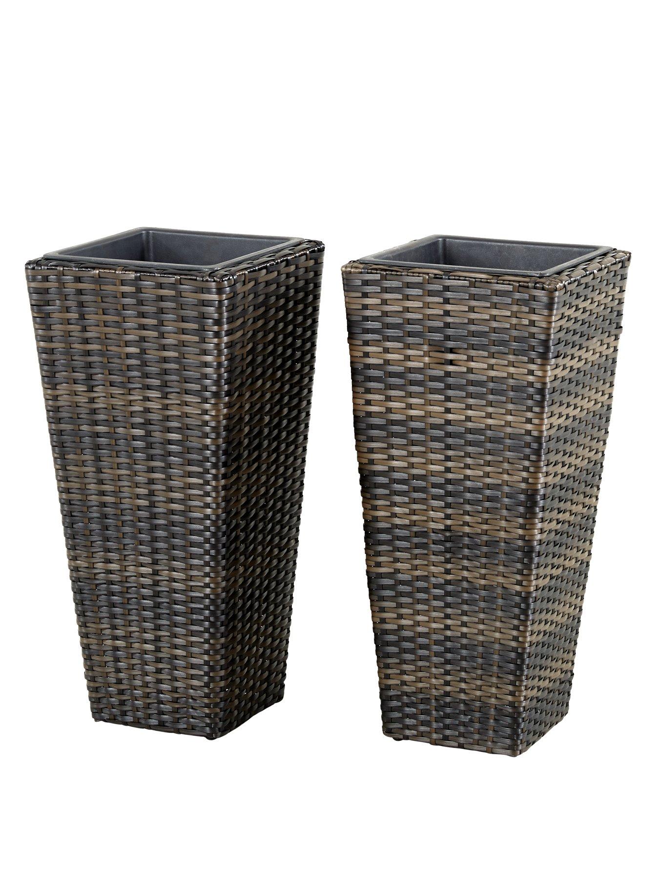 Very Home Set of 2 Tall Rattan Effect Planters - Brown | Very