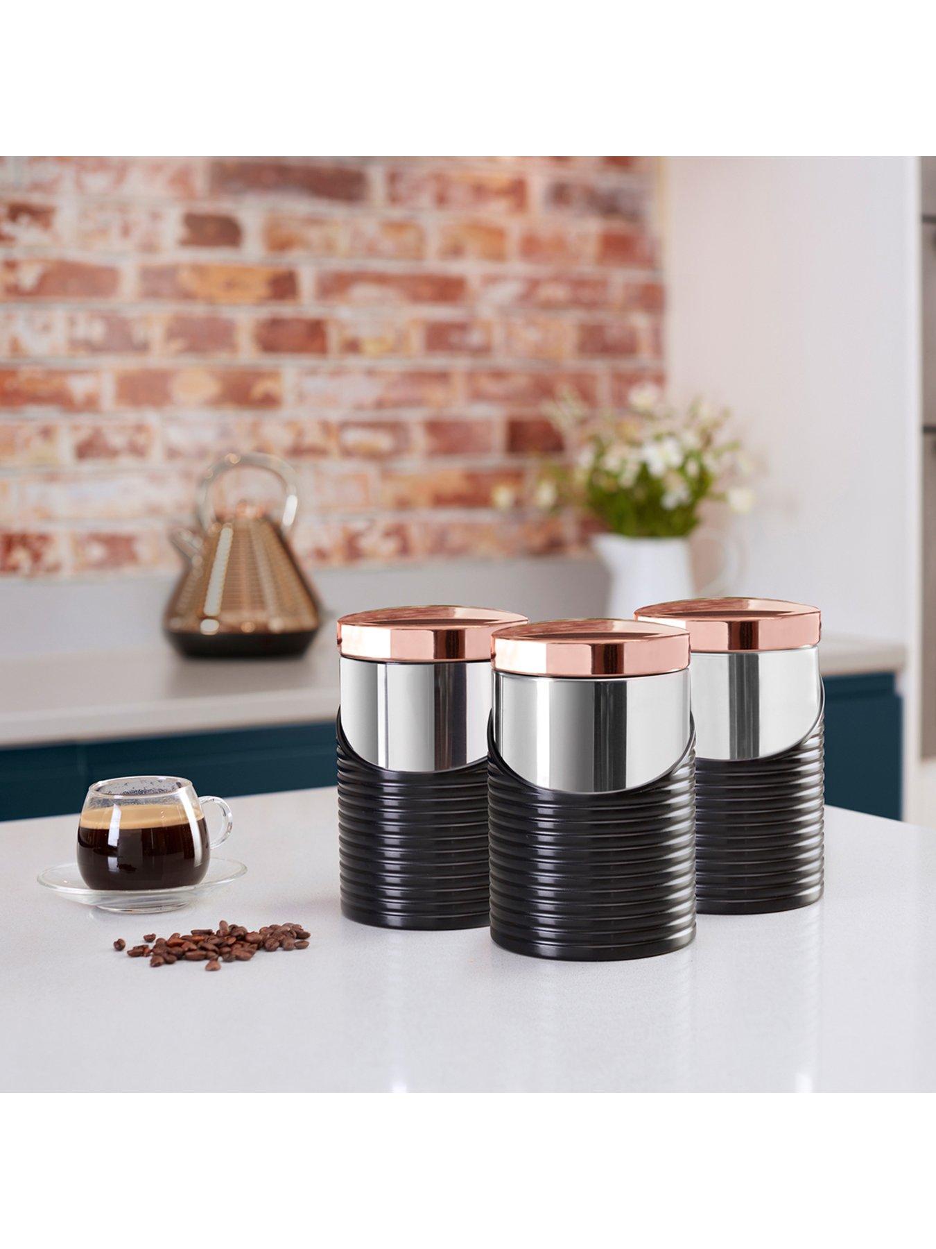 Tower Linear Rose Gold Set of 3 Storage Canisters – Black | Very