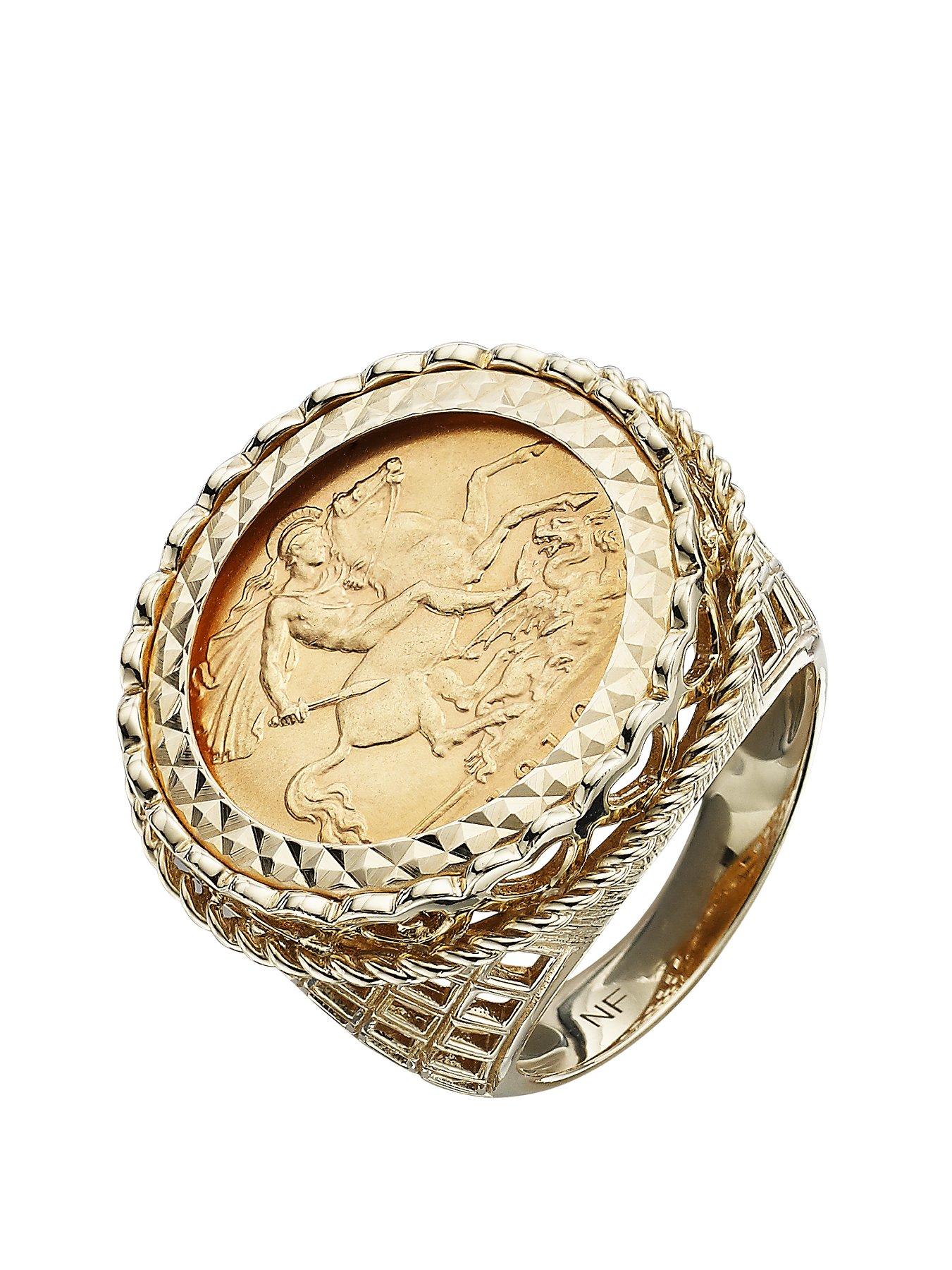 The Love Collection 9 Carat Yellow Gold Half Sovereign Mens Ring | Very