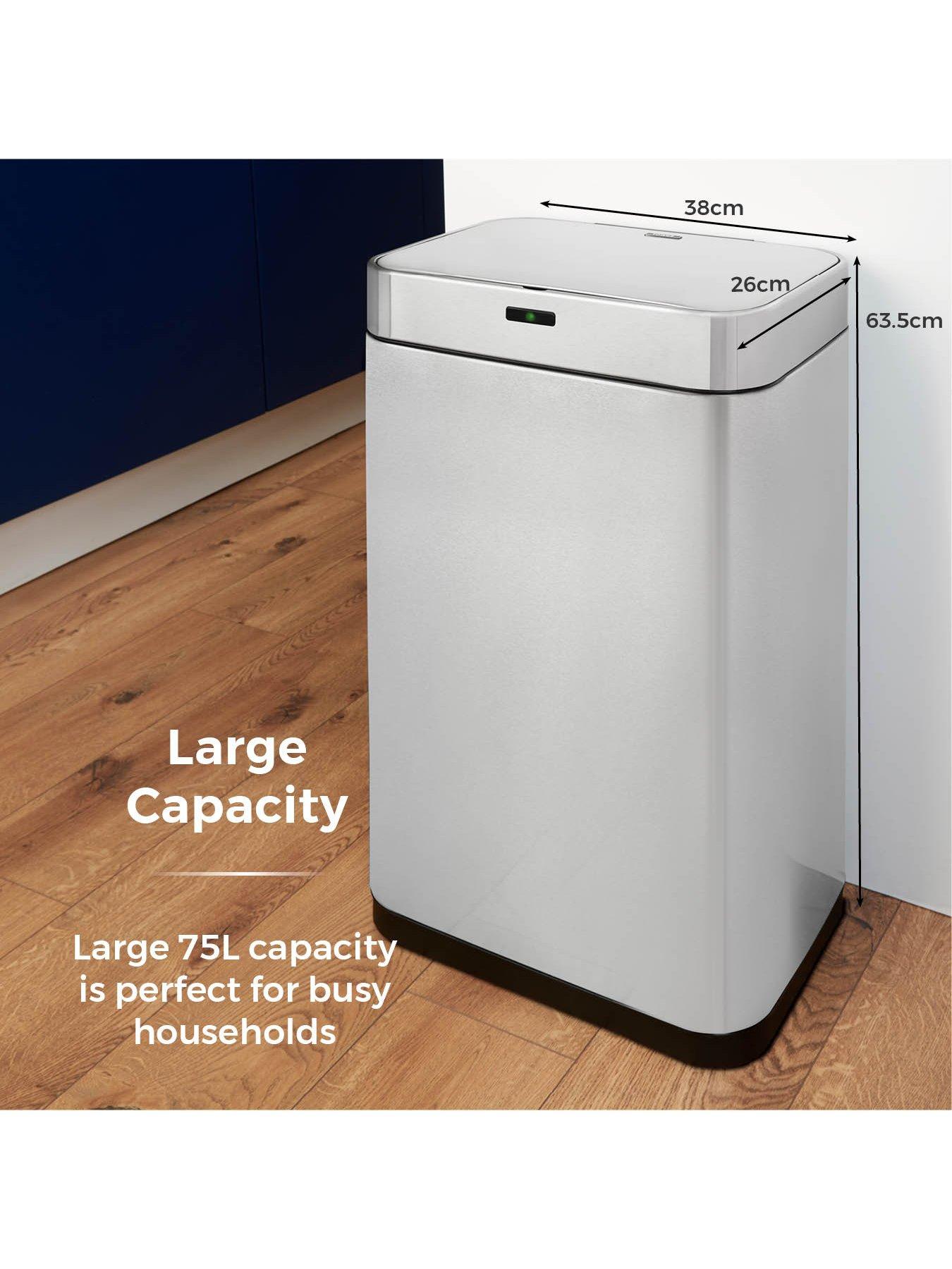 Tower 75-Litre Rectangular Sensor Bin – Matt Steel | Very