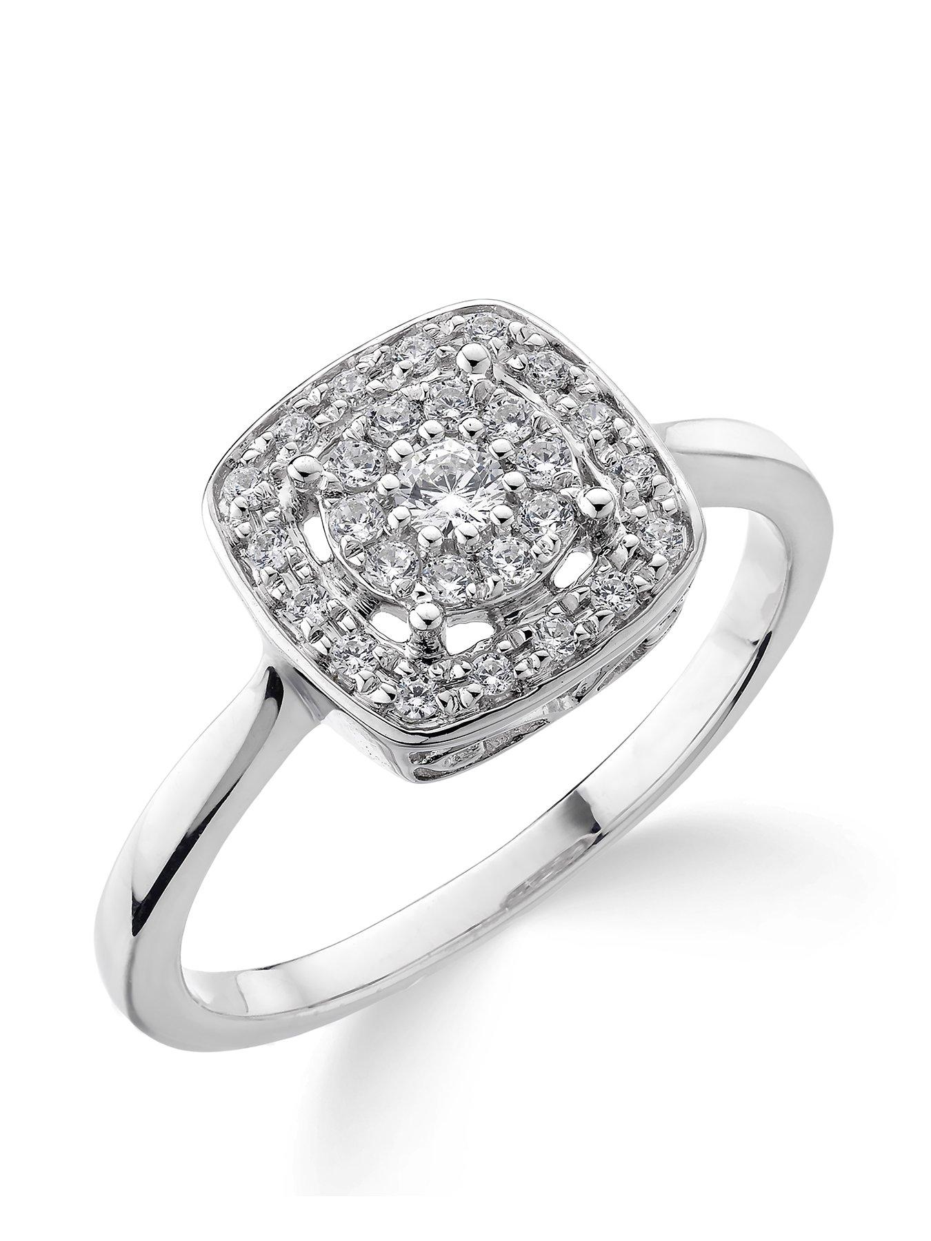 Love DIAMOND 9ct White Gold 20 Point Diamond Square Set Cluster Ring | Very