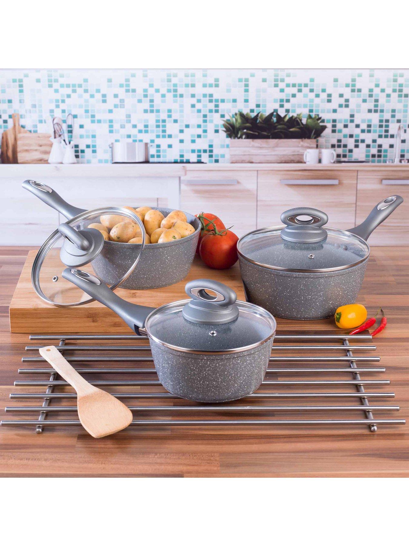 Salter Marble Collection 3 Piece Saucepan Set in Grey Very