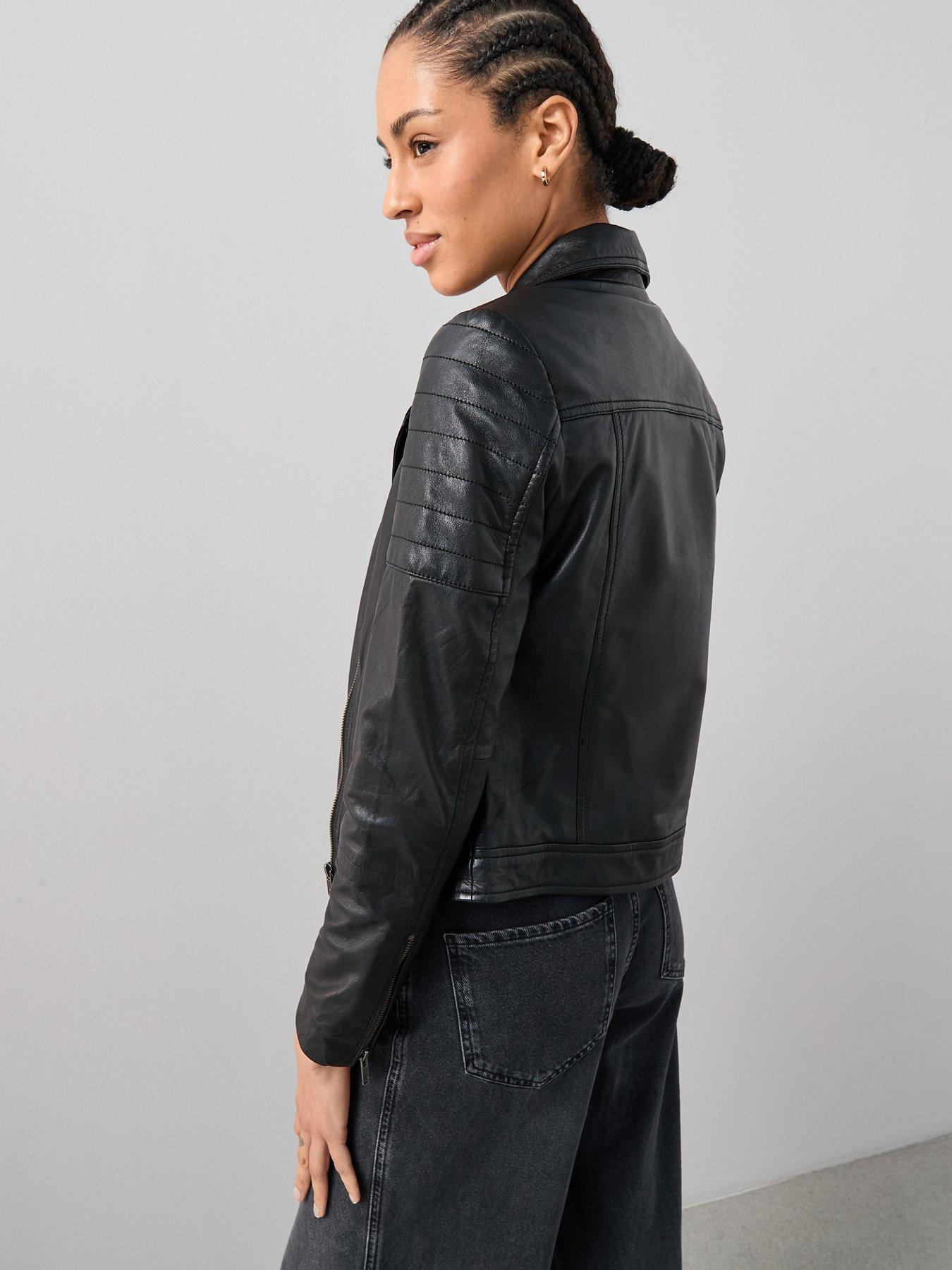 V by Very Leather Biker Jacket - Black | Very.co.uk