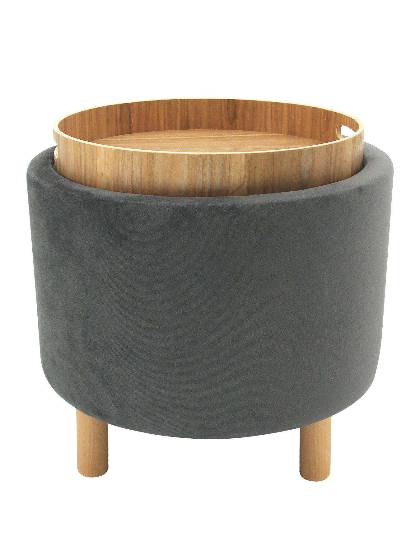 Grey Storage Stool with Wooden Tray | very.co.uk