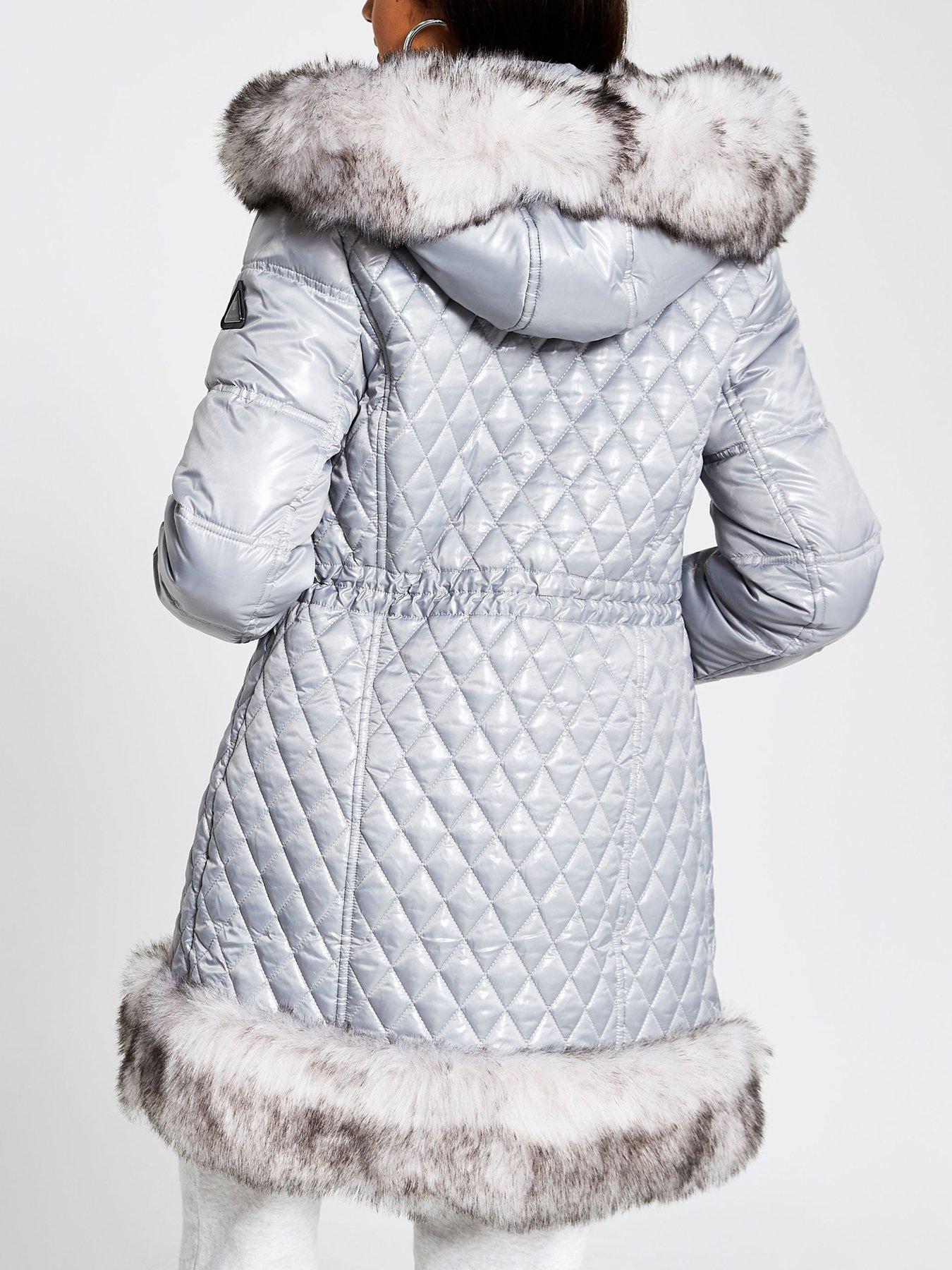 Grey Longline Padded Faux Fur Coat River Island - Tradingbasis