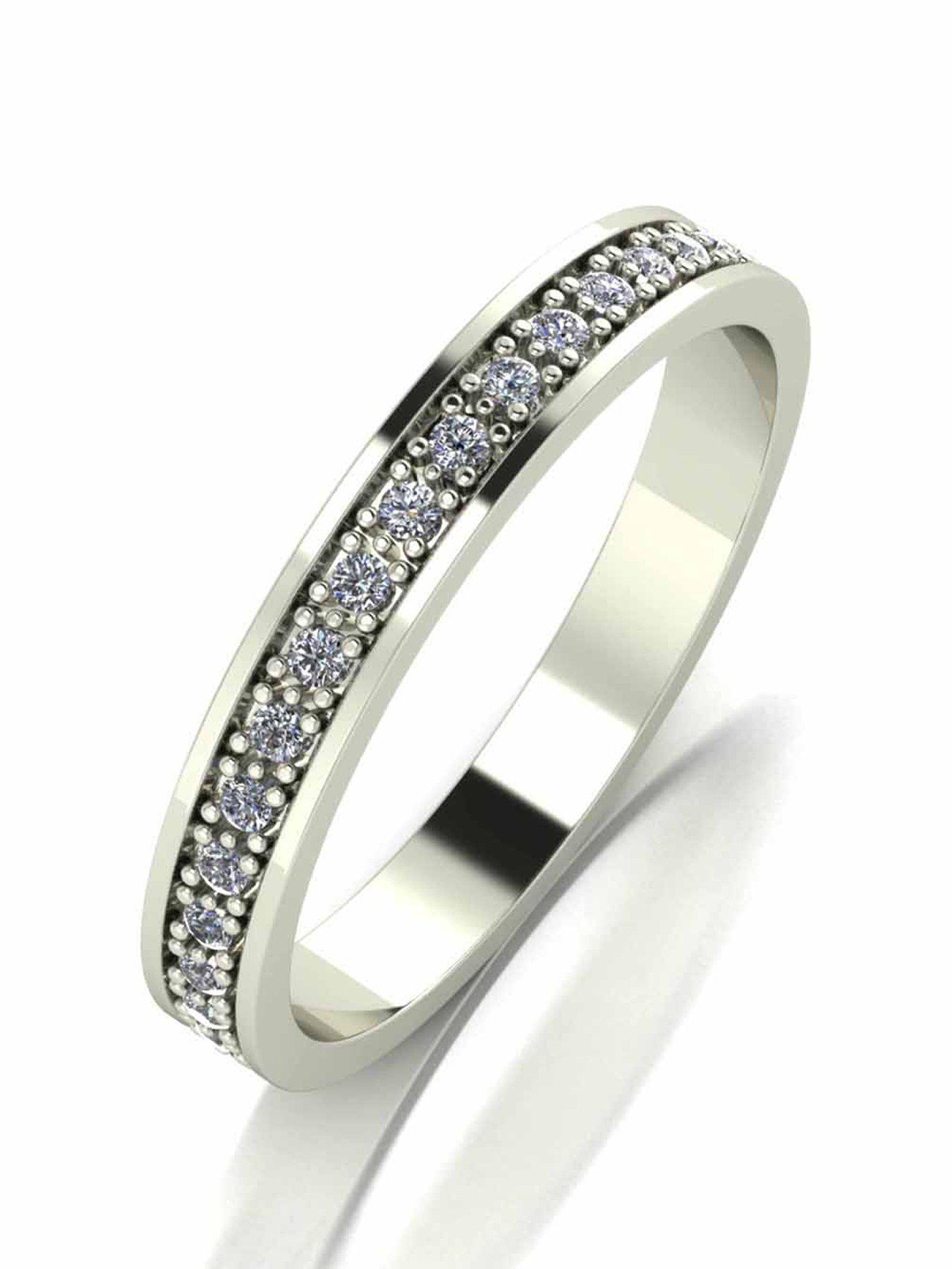 Love DIAMOND 9ct White Gold 15 Point Diamond Set 3mm Wedding Band Ring ...