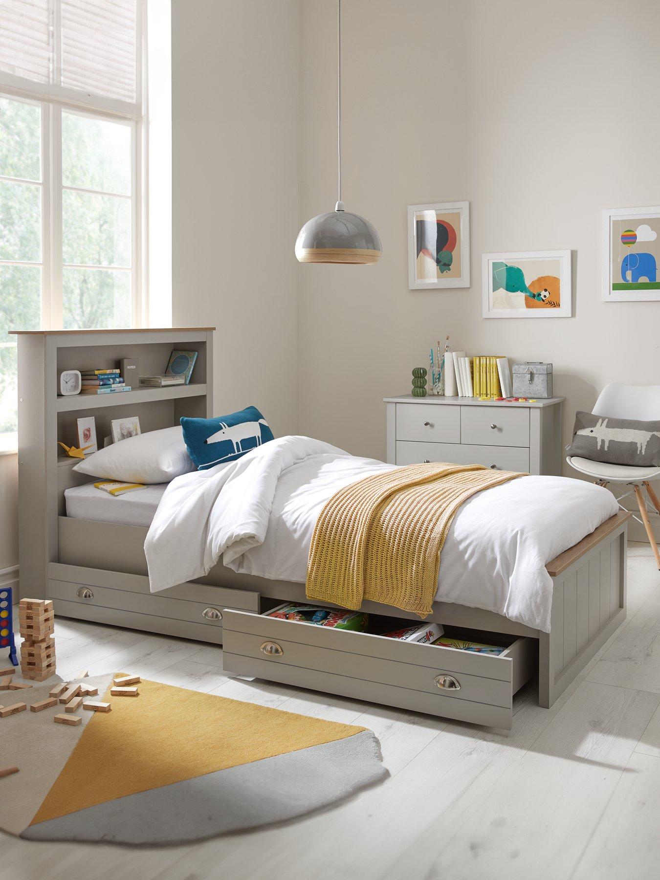 Atlanta Kids Single 2 Drawer Bed with Mattress Options Buy and SAVE Grey Oak
