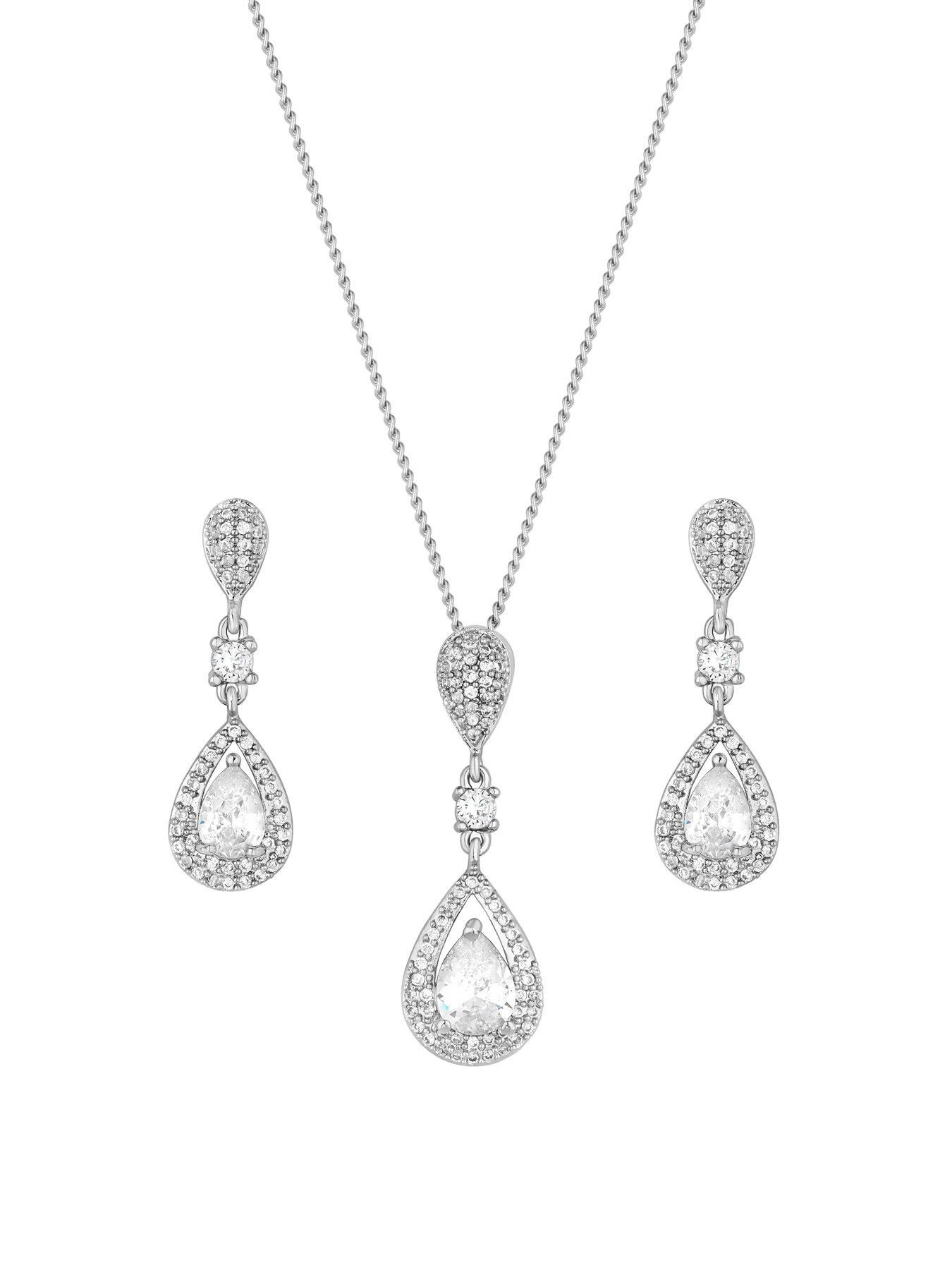 Jon Richard Silver Crystal Pave 3 Tier Pear Drop Set | very.co.uk