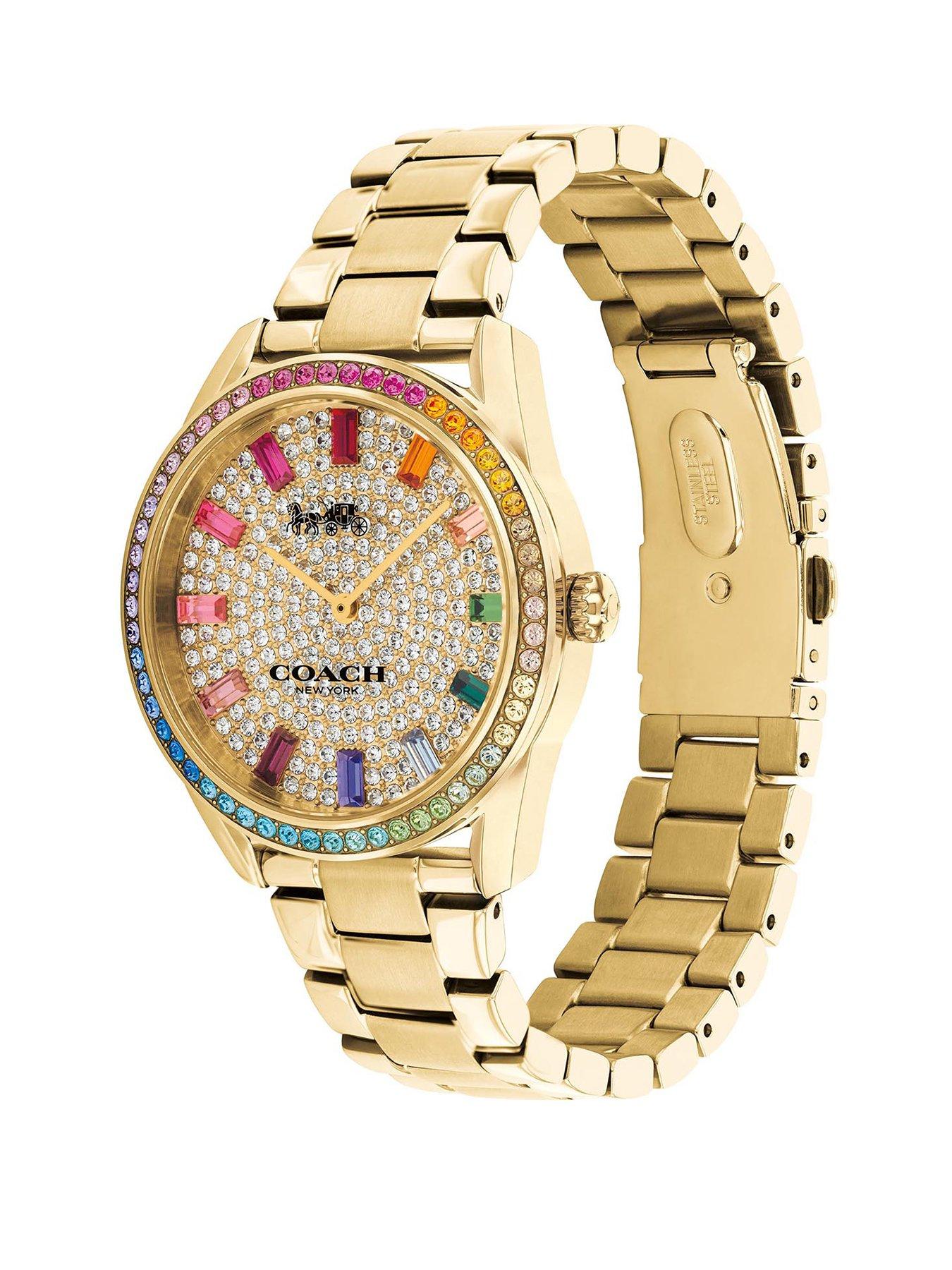 COACH Preston stainless steel with rainbow crystal bezel and pave dial ...