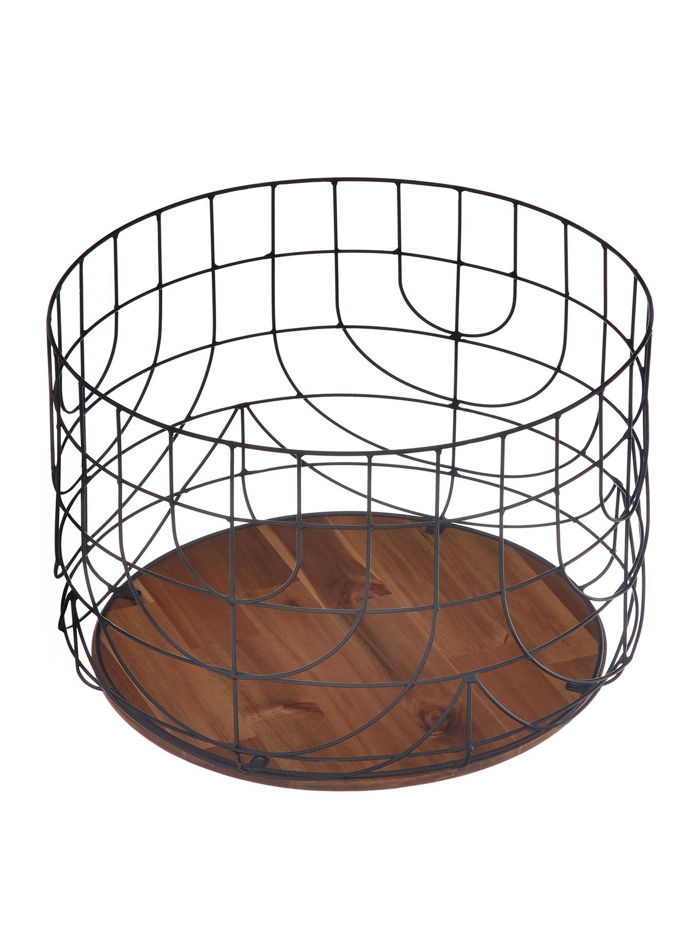 Black Wire Basket with Wood Base | very.co.uk