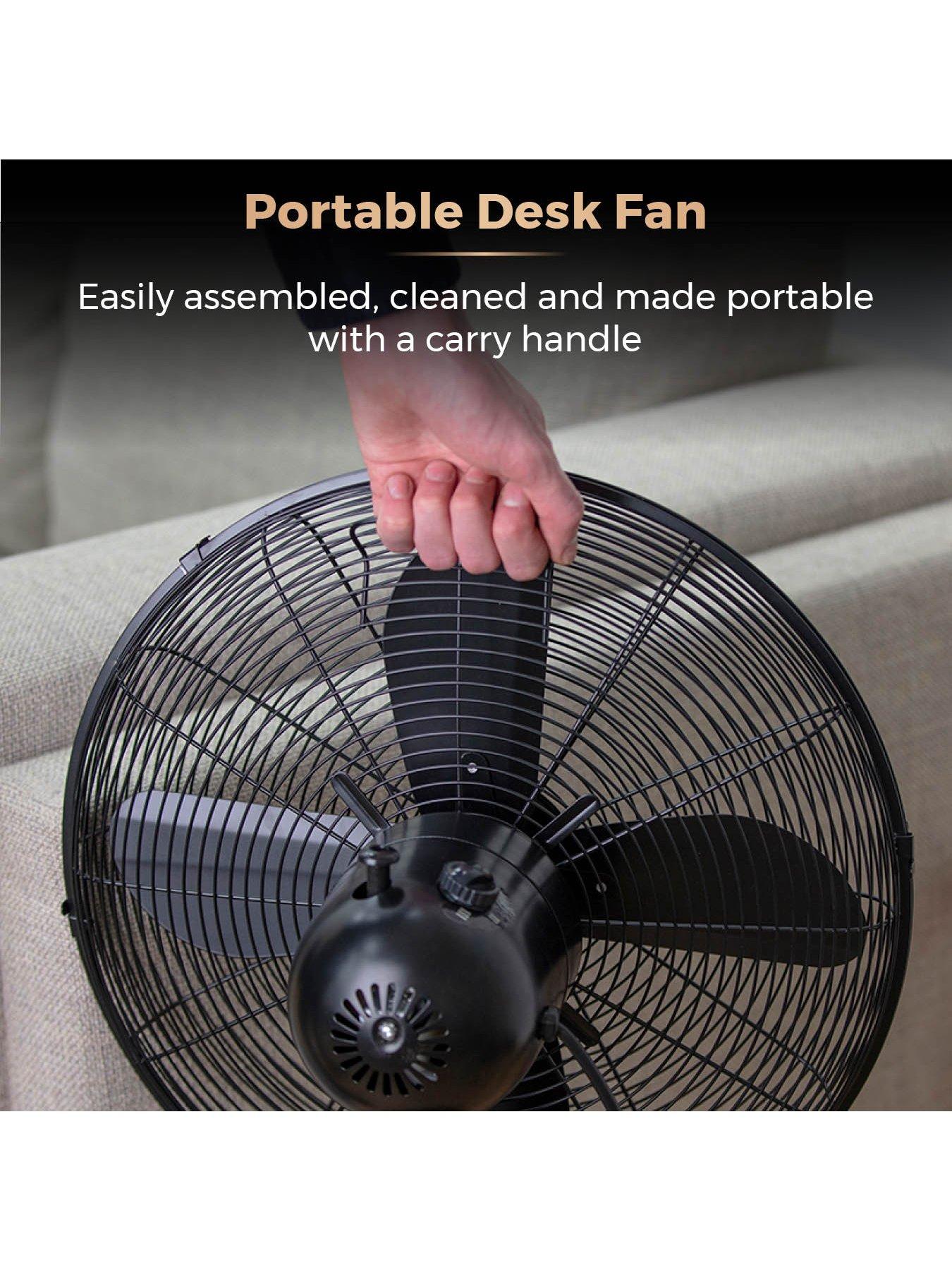 Tower T611000B Cavaletto 12 inch Metal Desk Fan with 3 Speed Settings and Heavy Duty High Power Motor 35W Black and Rose Gold Very