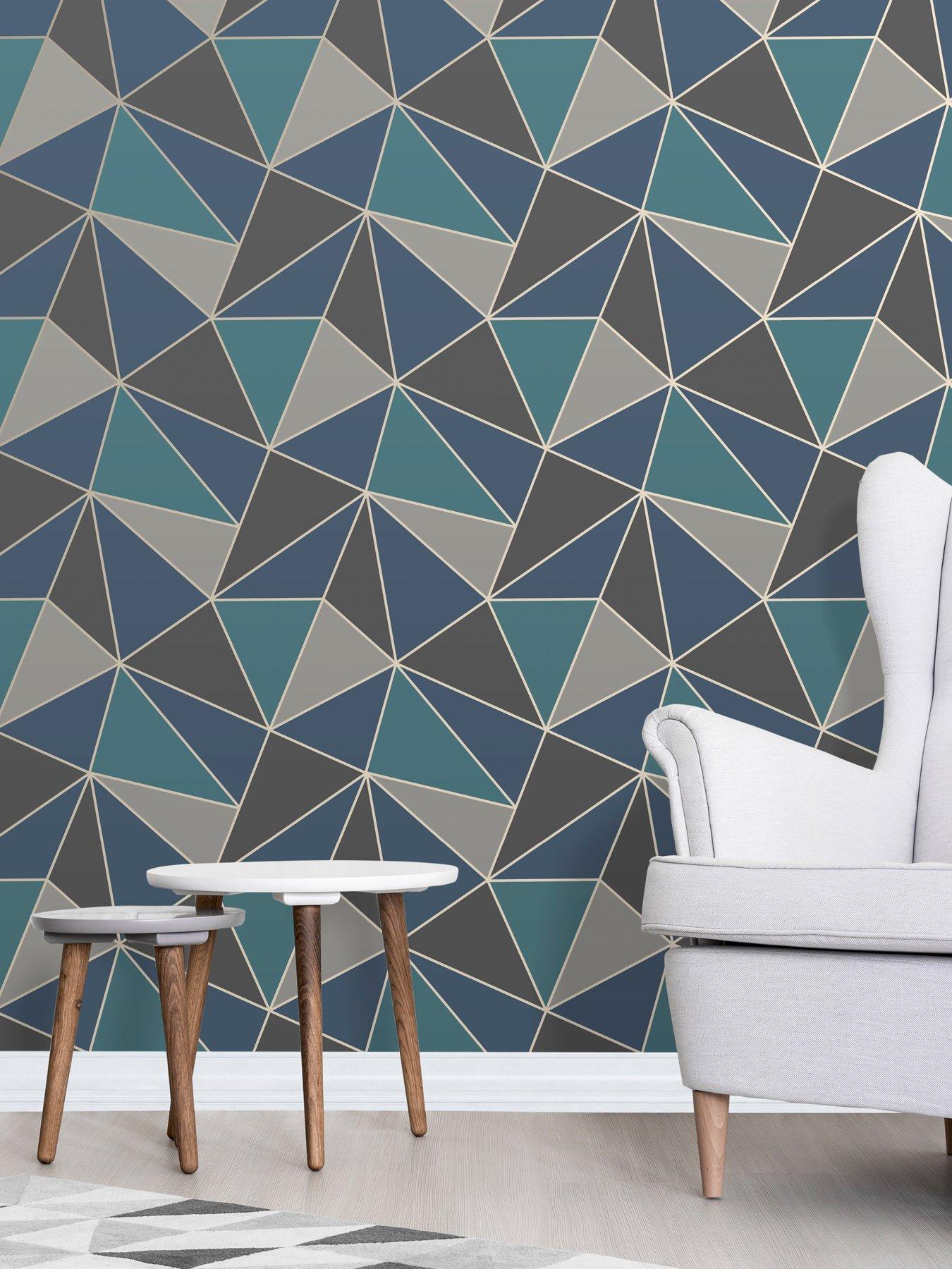 Fine Decor Apex Geo Aqua and Navy Wallpaper | Very