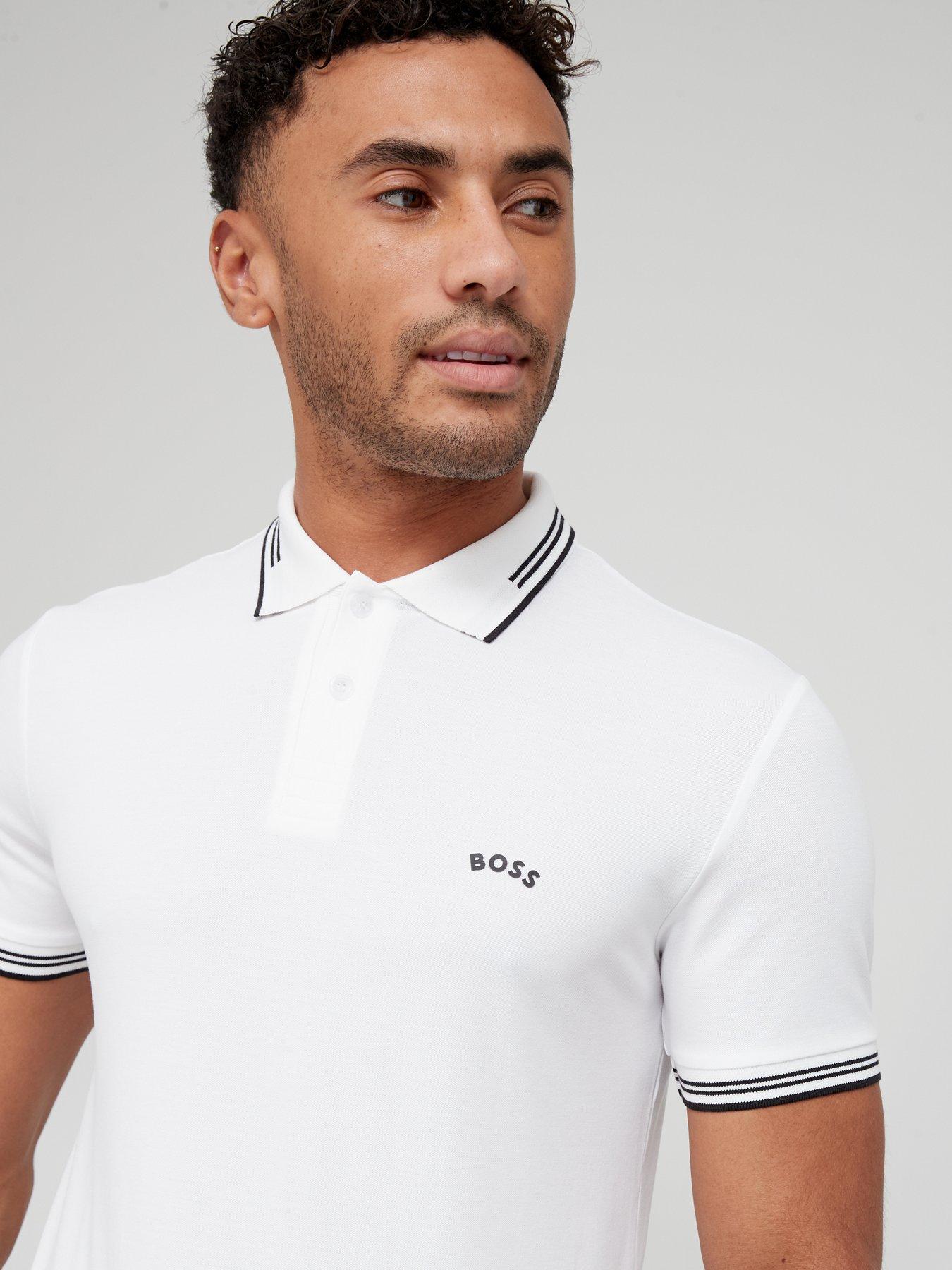 Boss Paul Curved Logo Slim Fit Polo Shirt White Uk