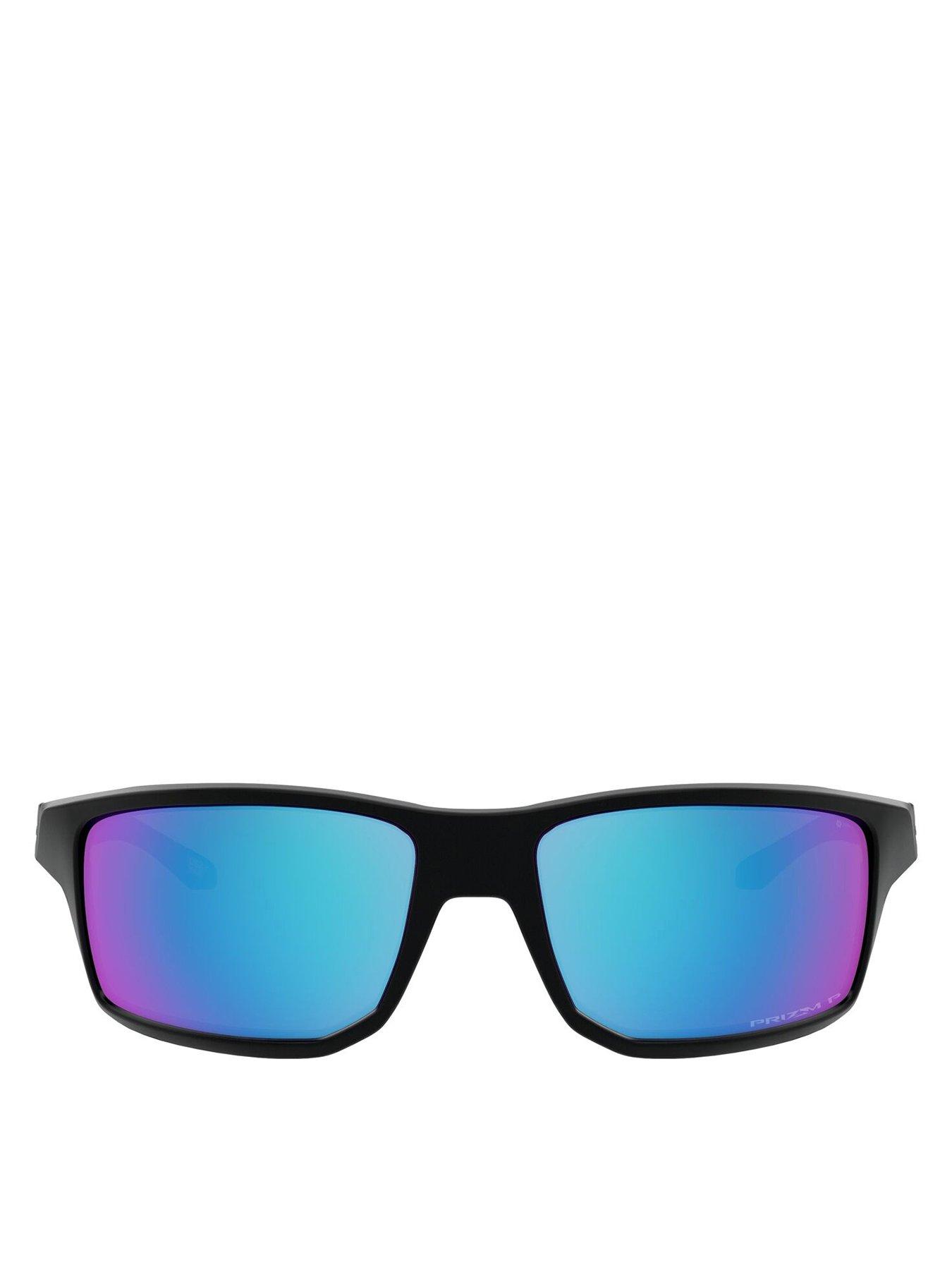 Oakley Rectangle Black Frame Blue Lens Sunglasses - Black | Very.co.uk