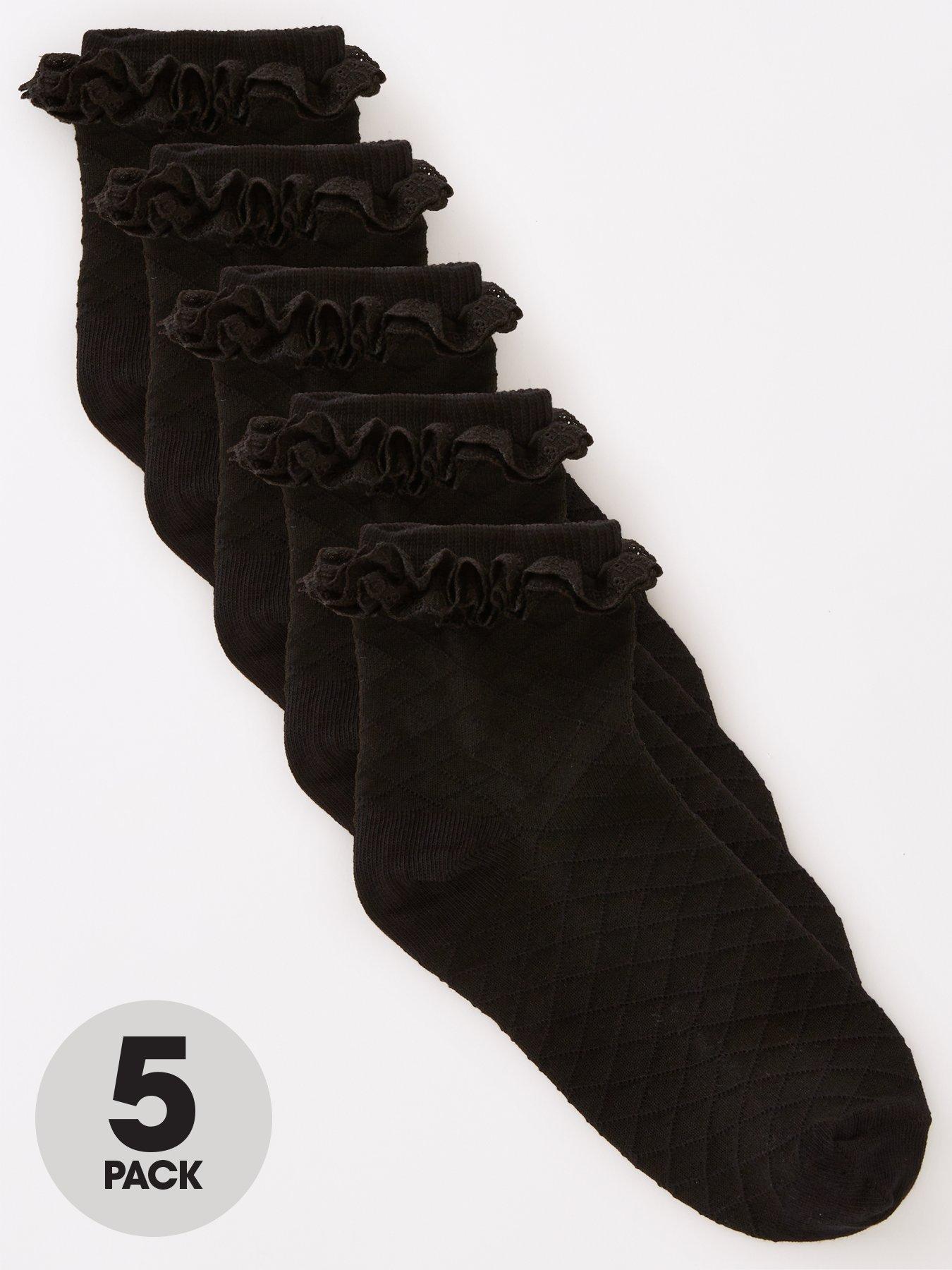 Girls 5 Pack Black Frill Socks Black