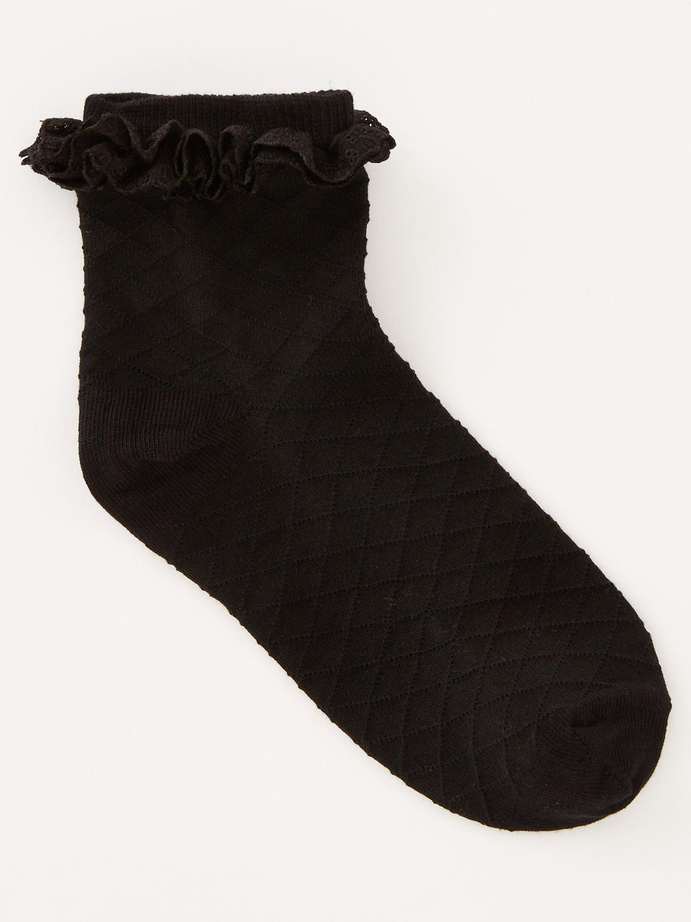 Girls 5 Pack Black Frill Socks Black