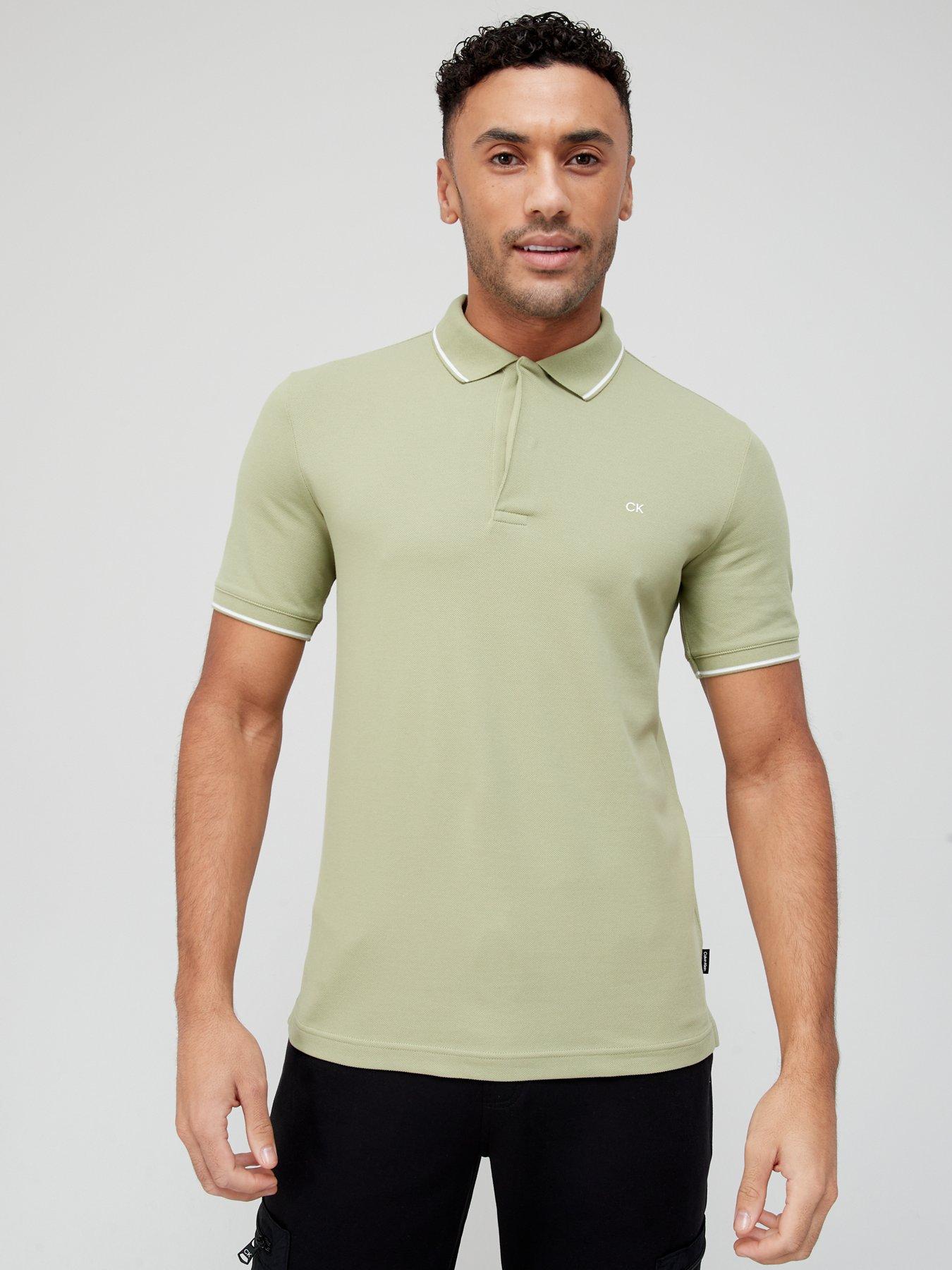 Calvin Klein Stretch Pique Tipping Slim Fit Polo Shirt Sage Uk
