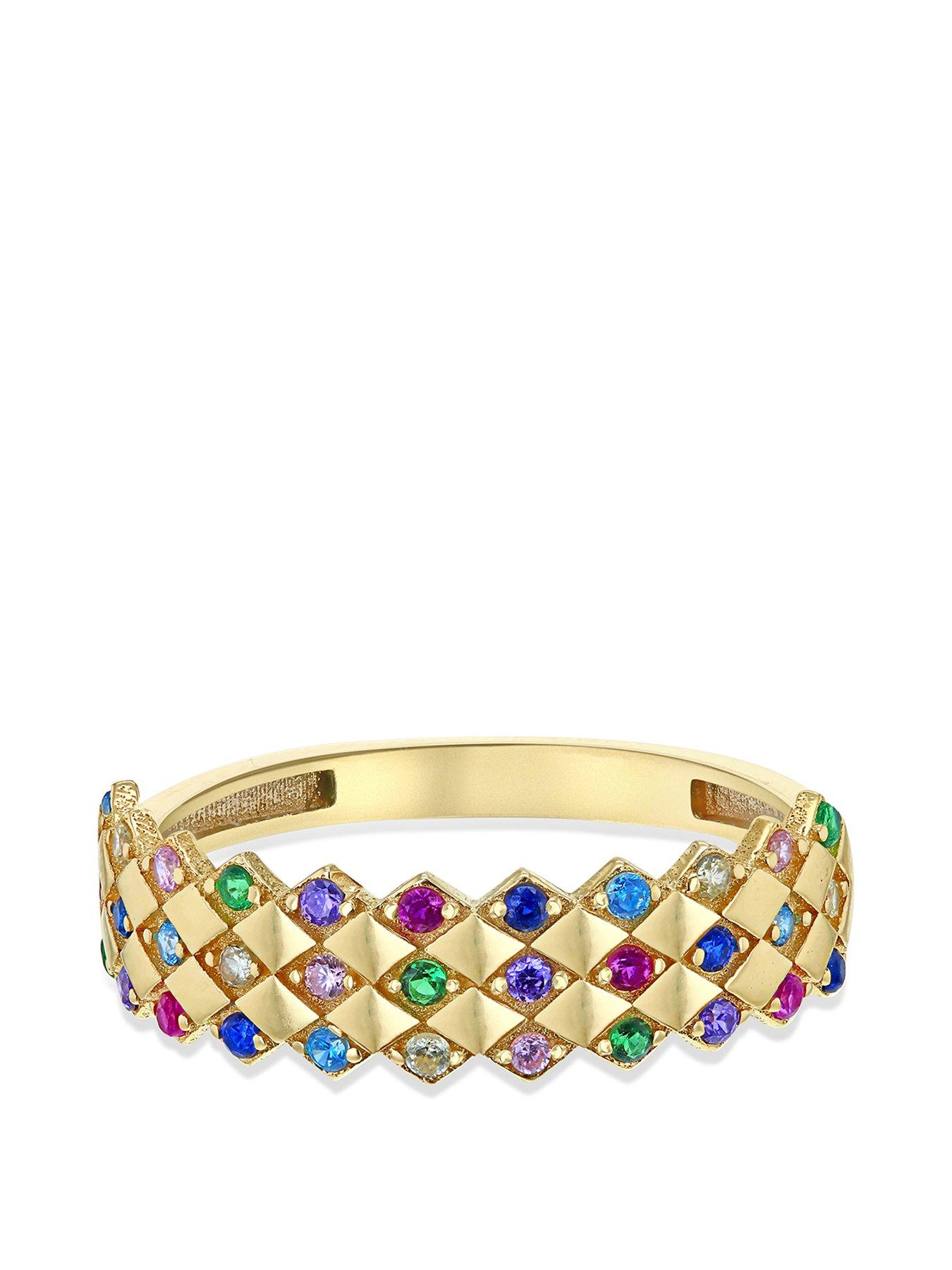 The Love Collection 9ct Yellow Gold 33 x 1mm Multi-Colour Round CZ 5mm ...