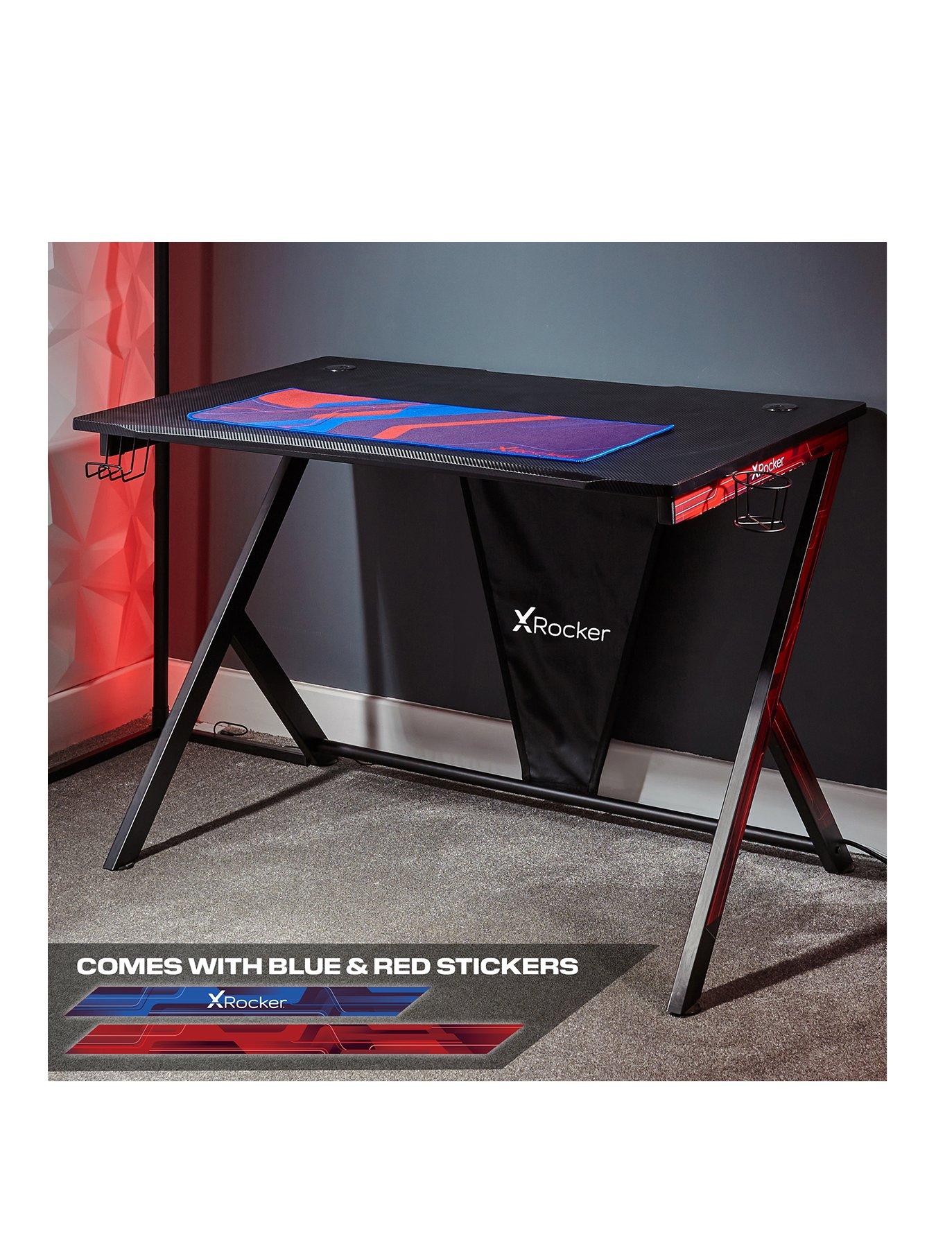 X Rocker Ocelot Gaming Desk with Red/Blue Stickers with Mousepad | Very