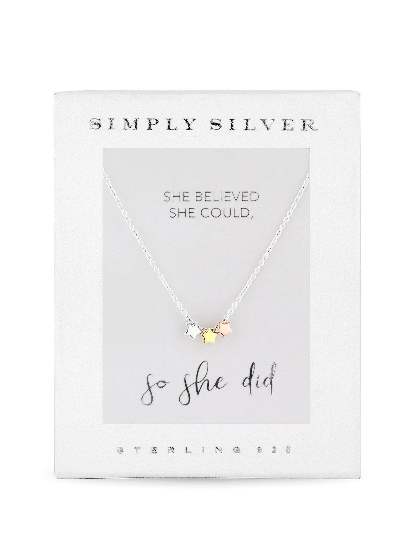Simply Silver Gift Boxed Sterling Silver 925 Tri- Tone Star Necklace ...