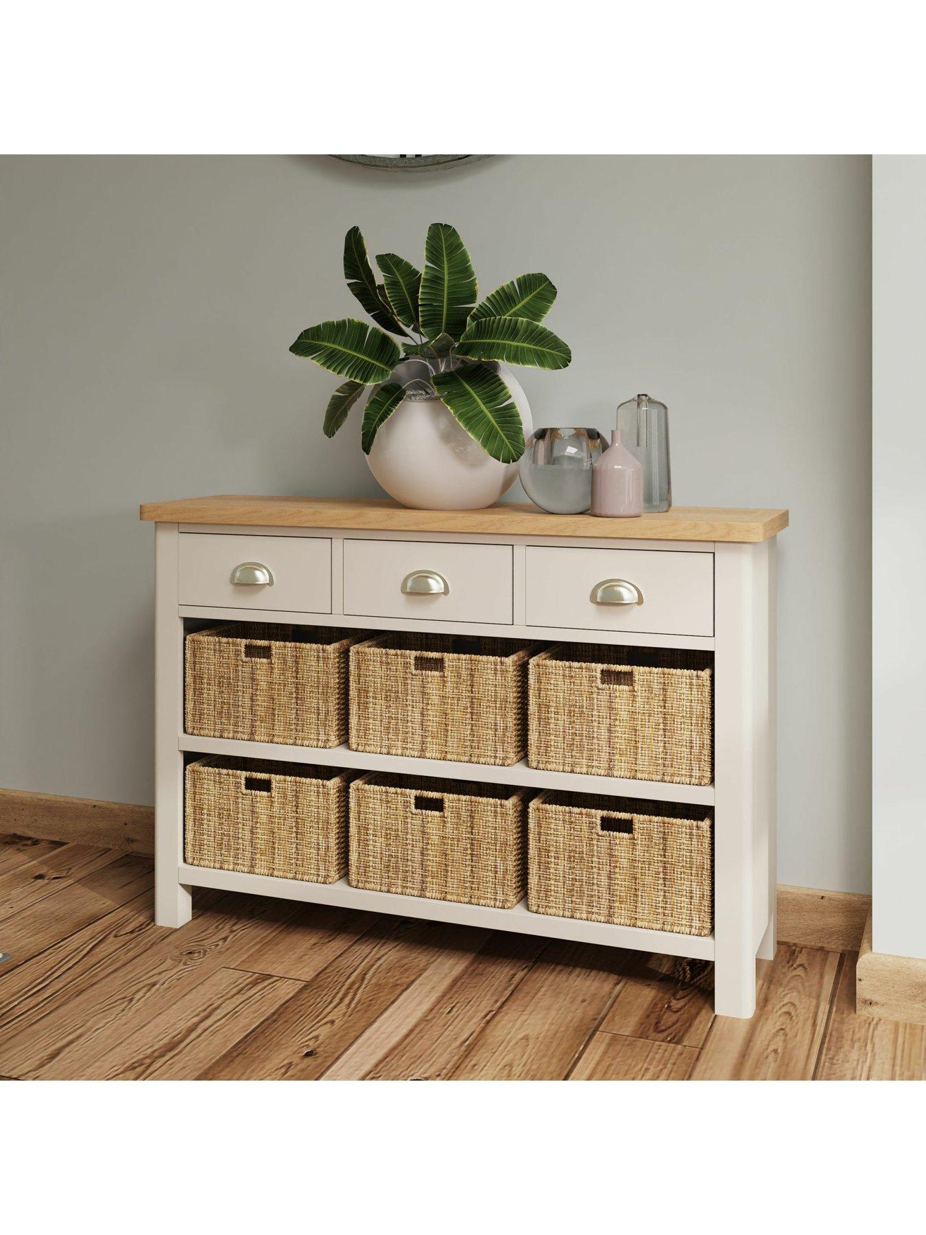 K-Interiors Fontana 3 Drawer Sideboard with 6 Wicker Baskets | very.co.uk