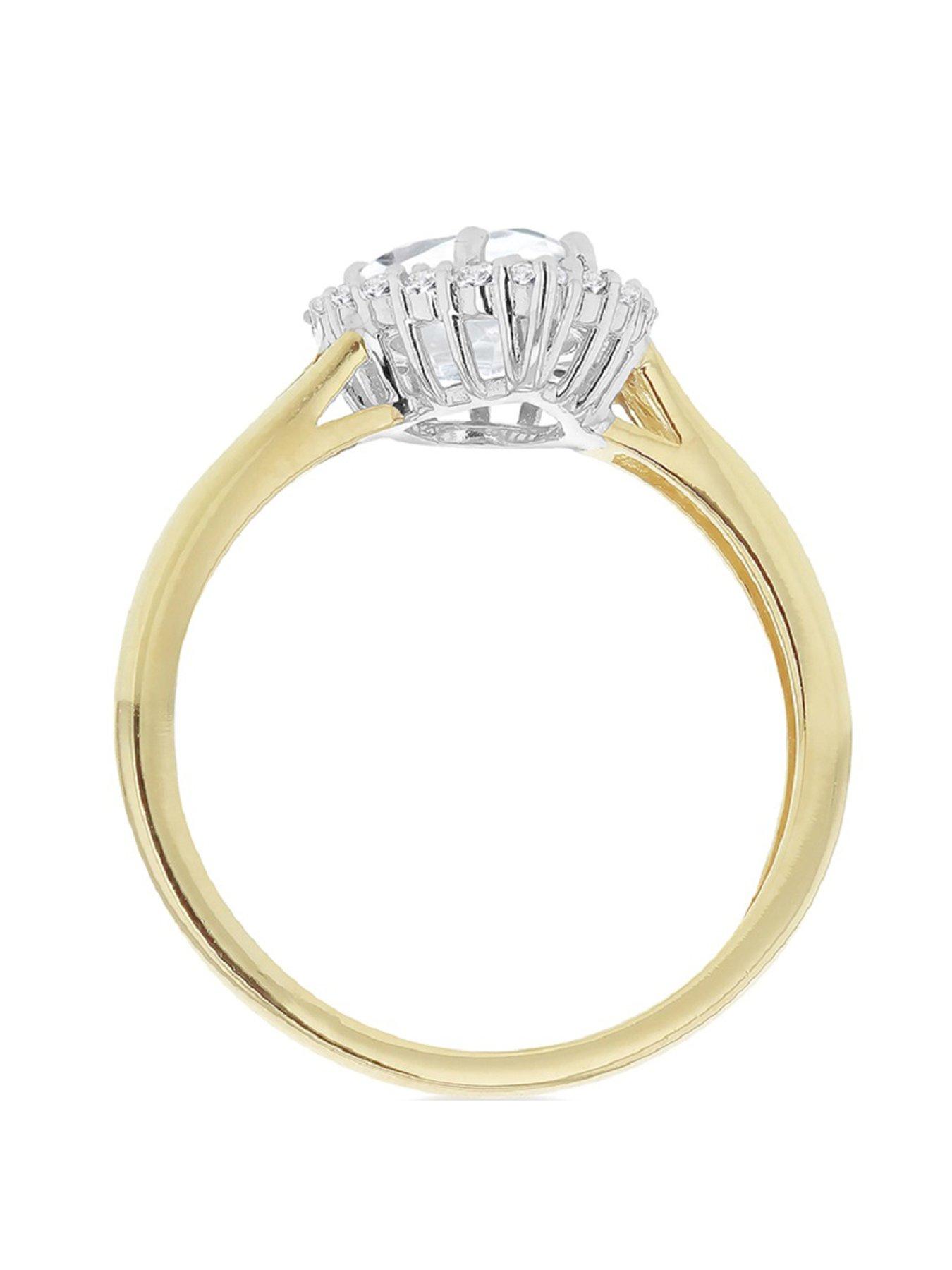 The Love Collection 9ct Yellow Gold Pear CZ Split-Shoulder Halo Ring | Very