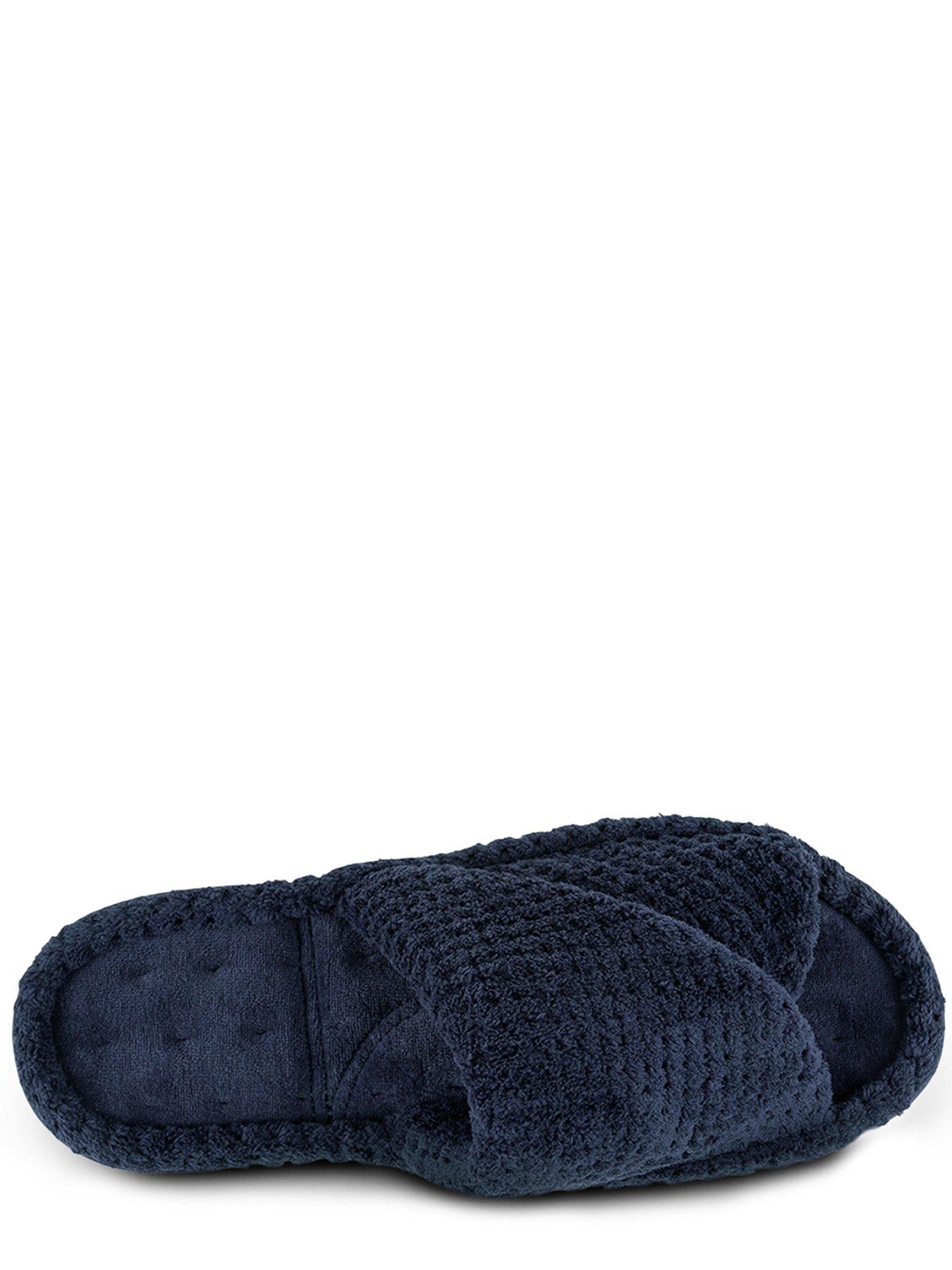 TOTES Isotoner Ladies Popcorn Turnover Open Toe Slippers - Navy | Very